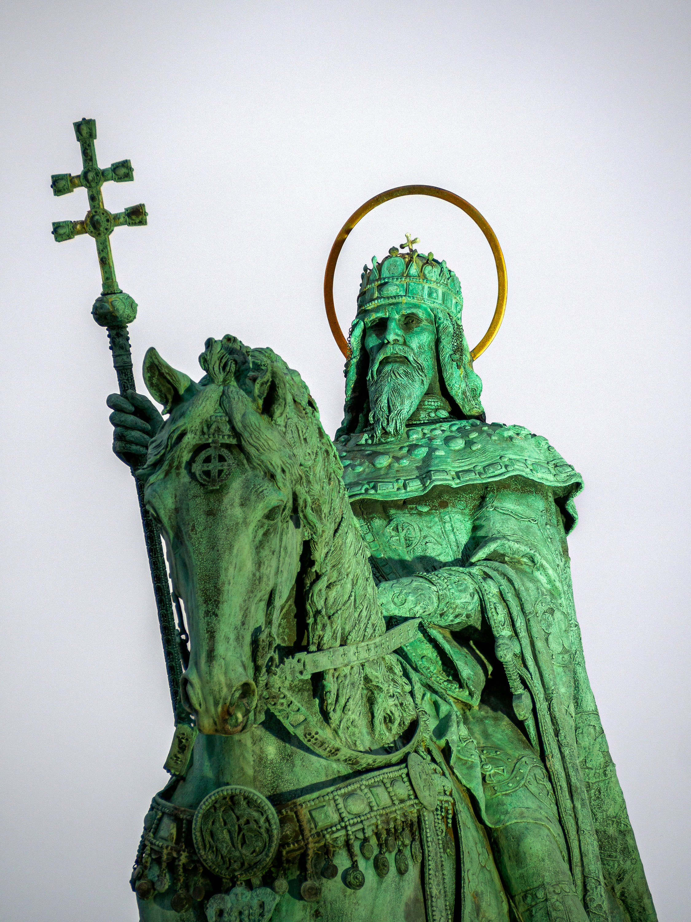 Bronze-green Crusader: A Mounted Saint Emerges from the Mist