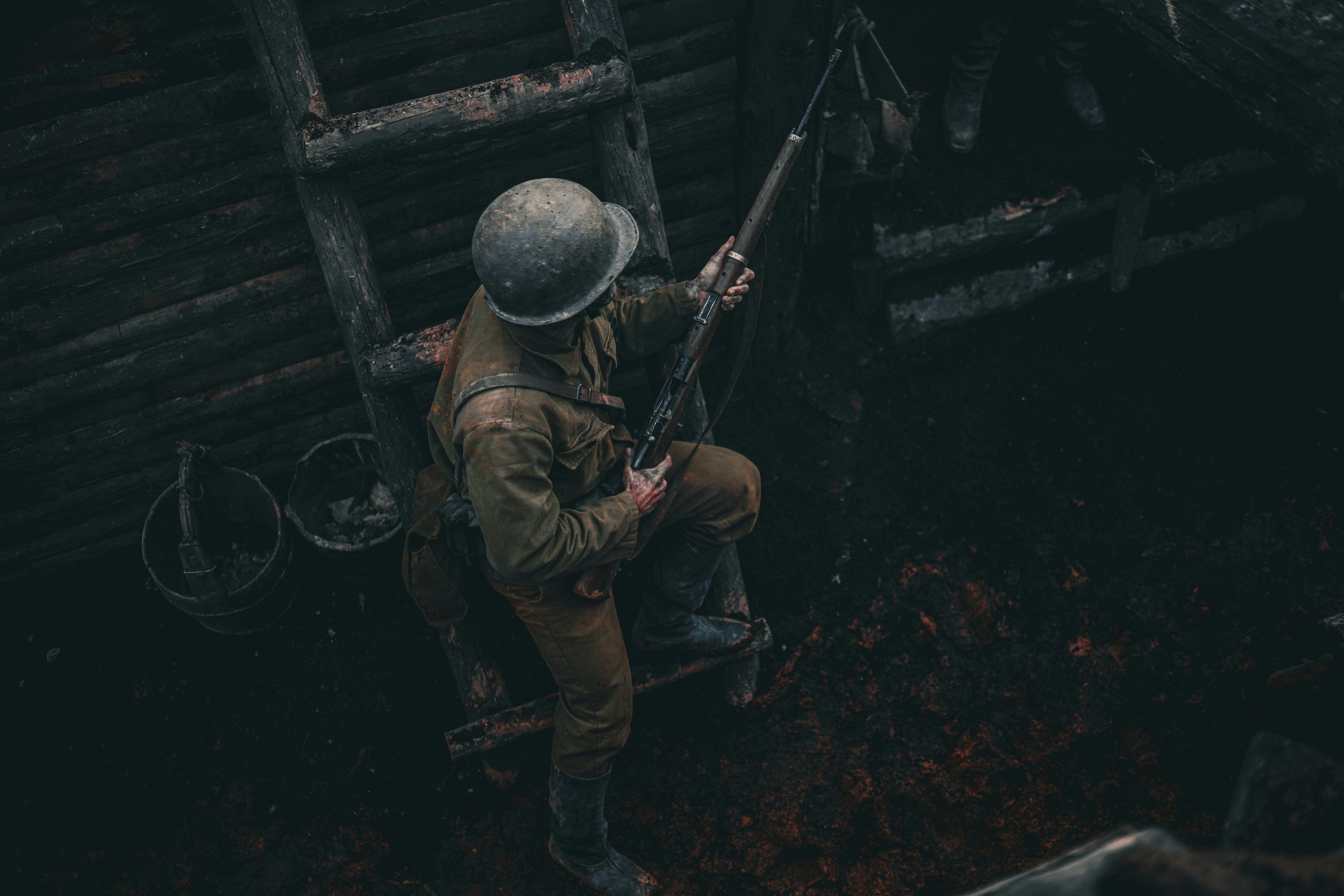 Overlook from a Trencher: a Soldier Guarding the Dark