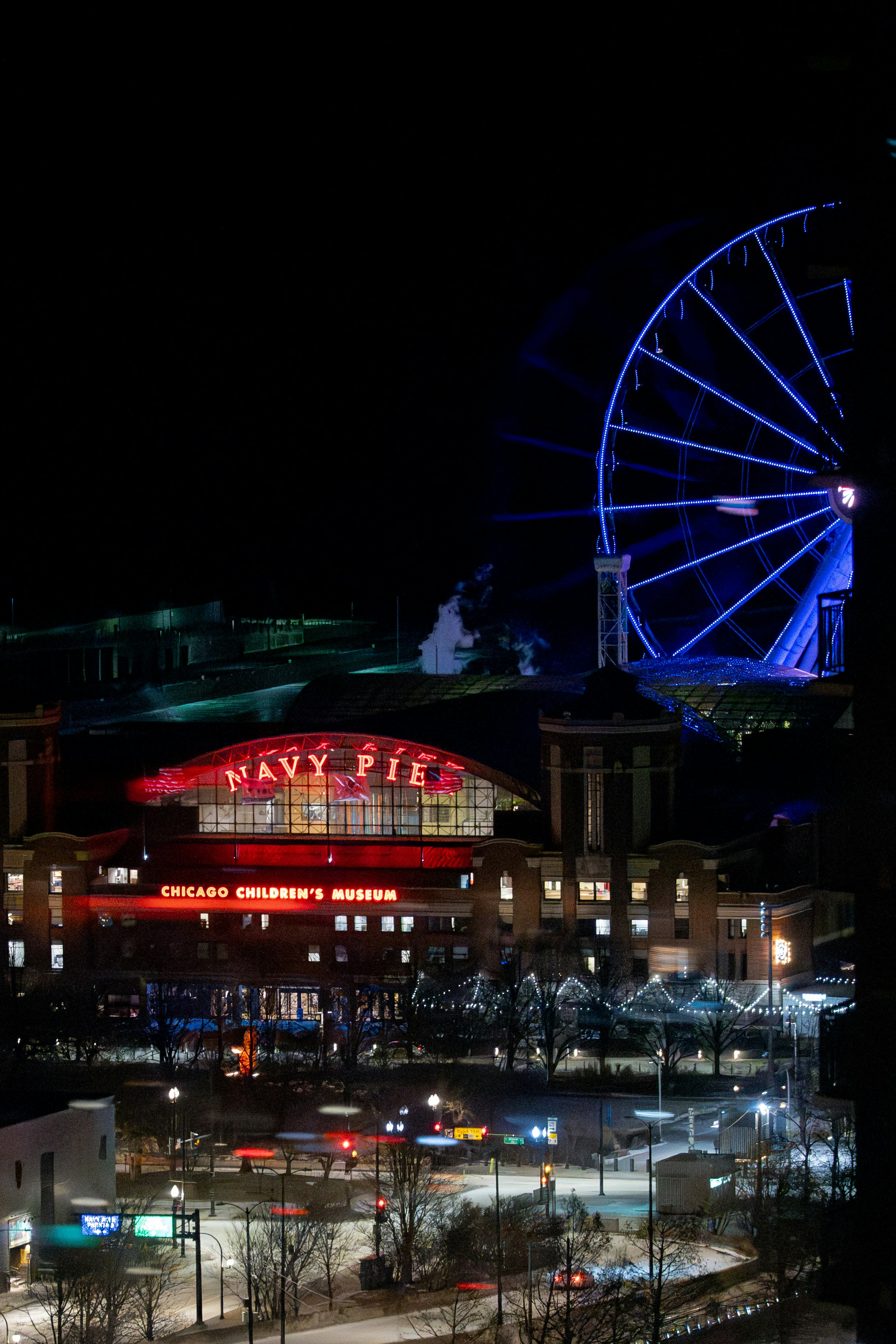 Neon at Navy Pier: Night Wheel and Museum Glow