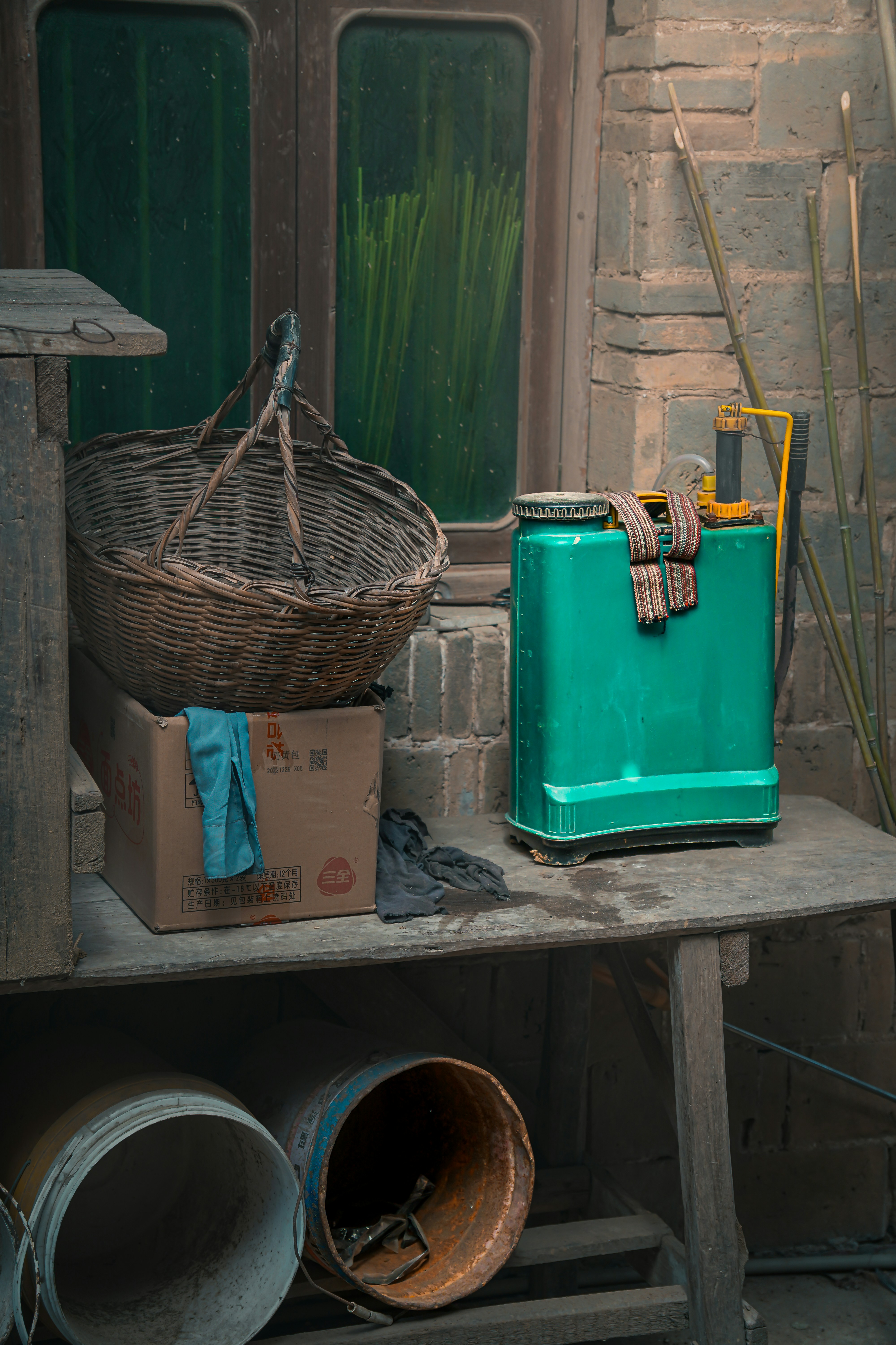 Green Portable Tank on the Old Work Bench