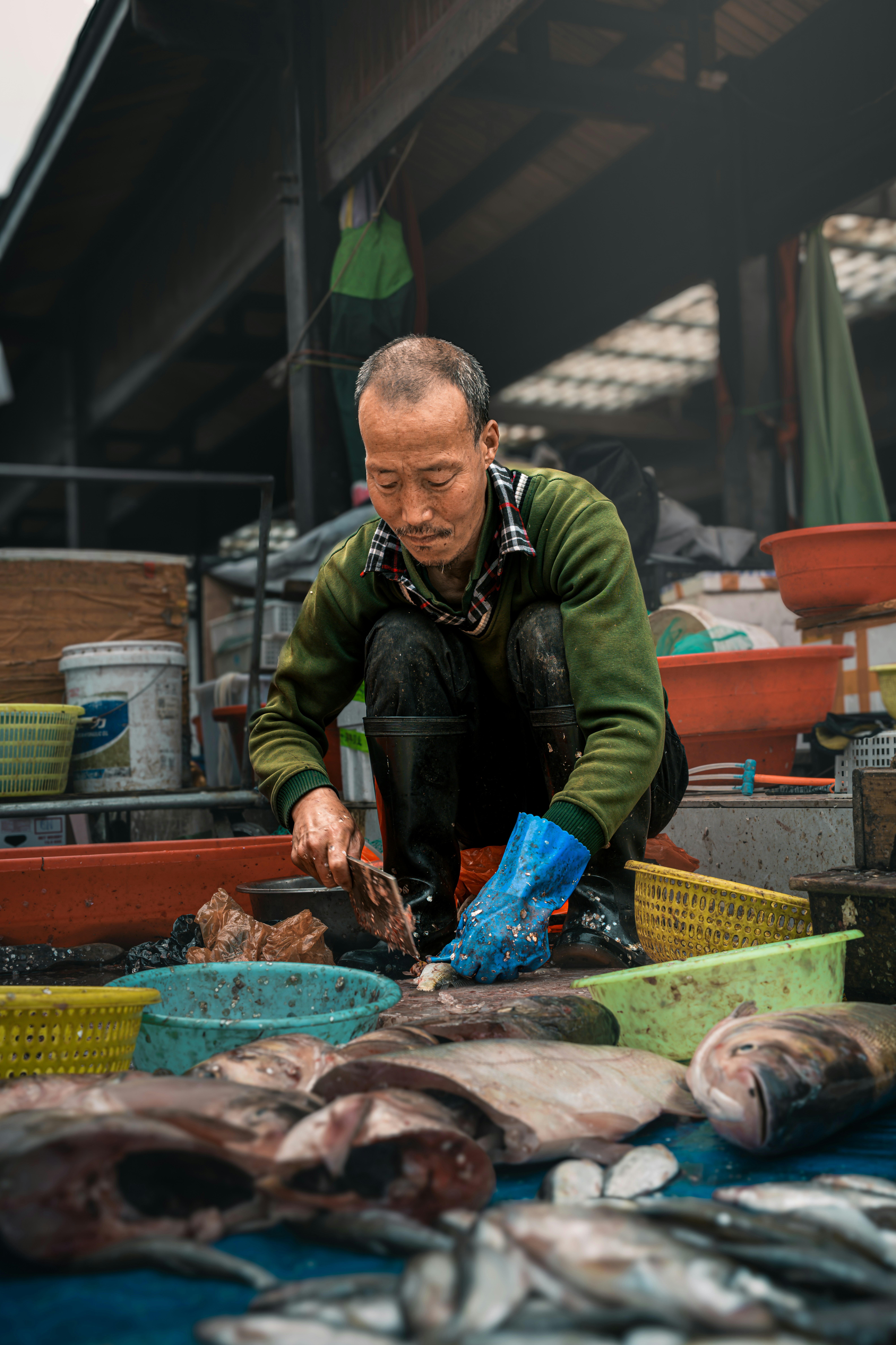 Hands at the Catch: A Fisherman's Steady Moment