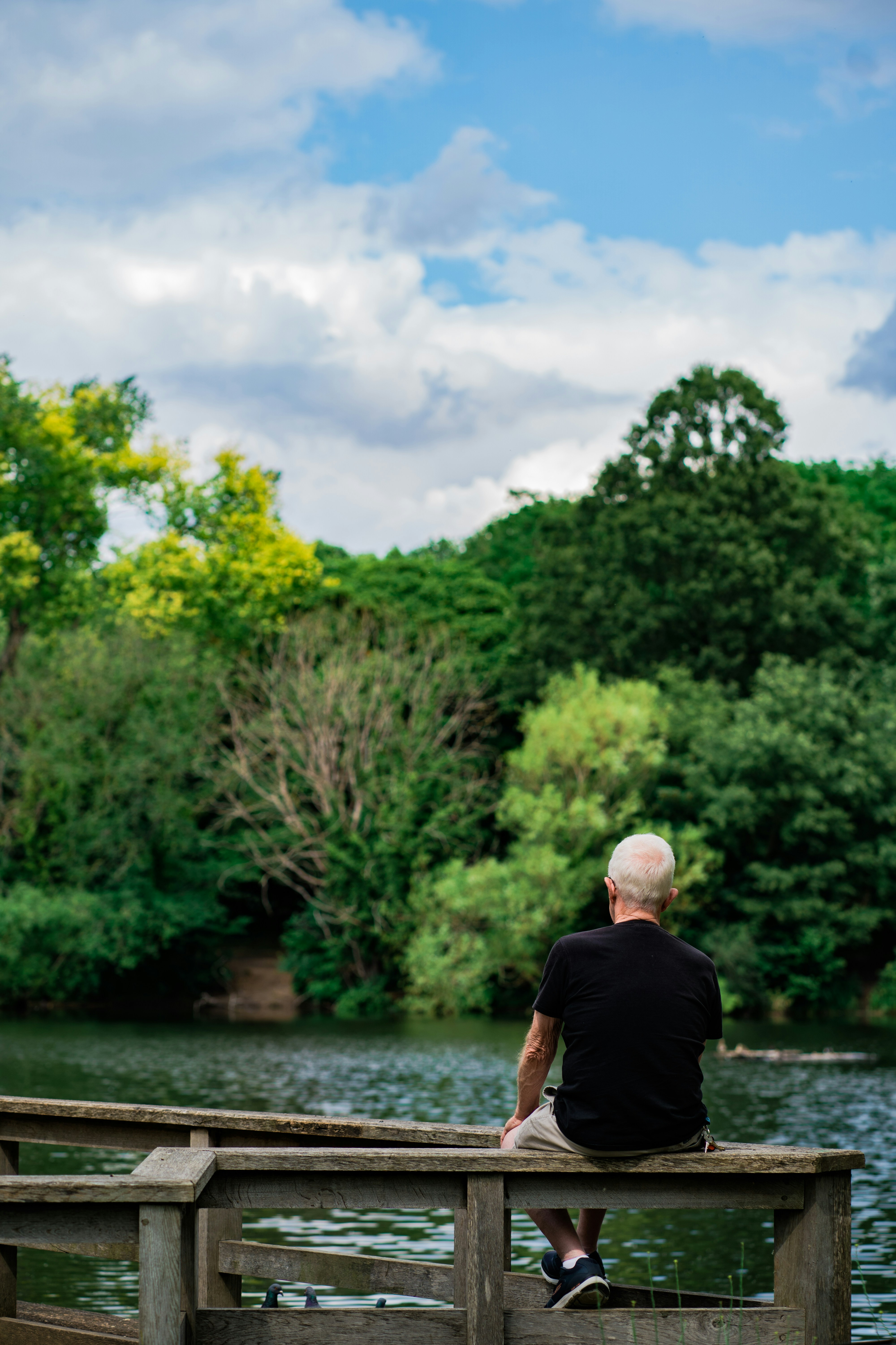 Old Man on the Dock: Quiet Contemplation by the Lake