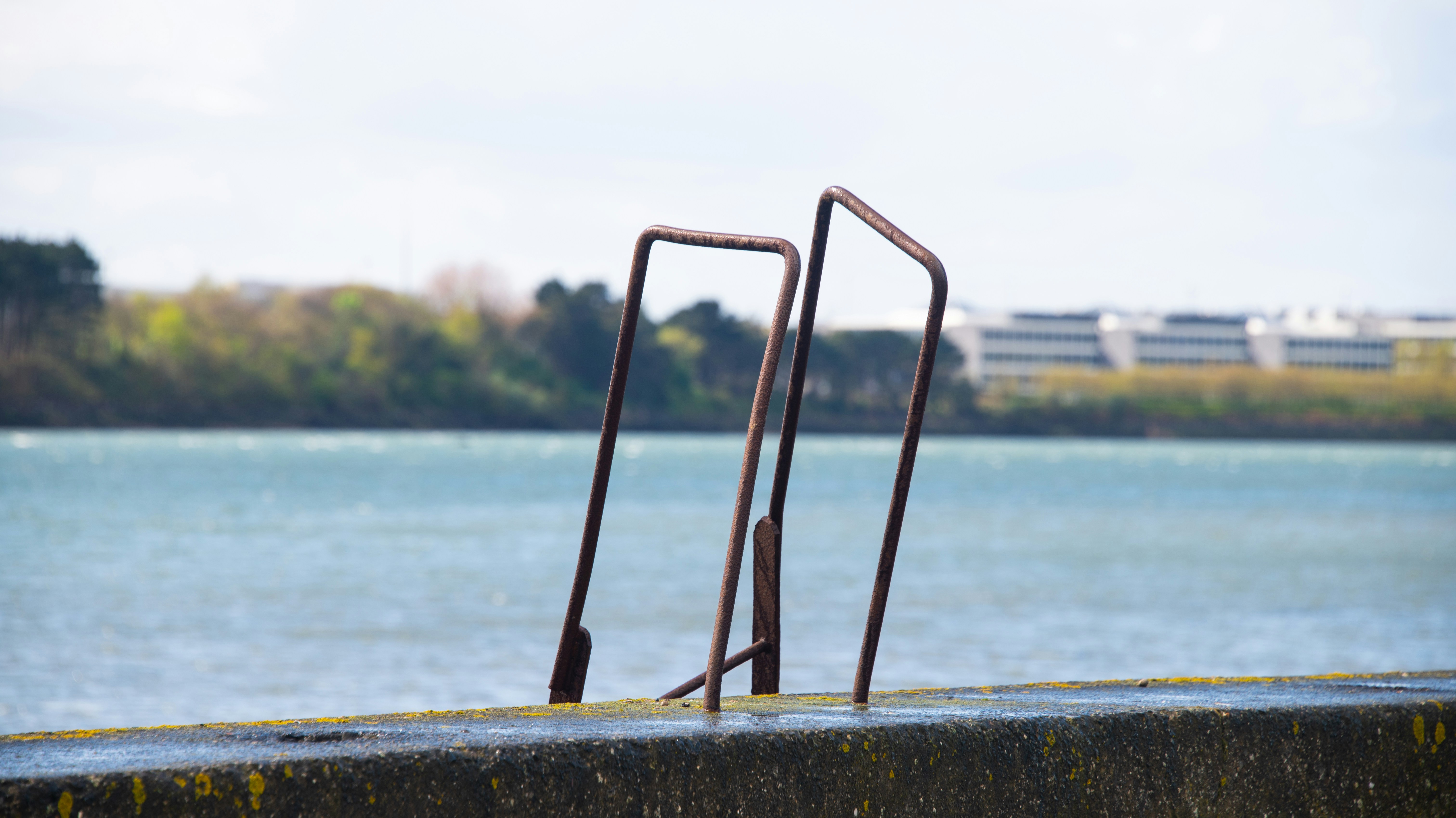 Rusted railing at the water’s edge