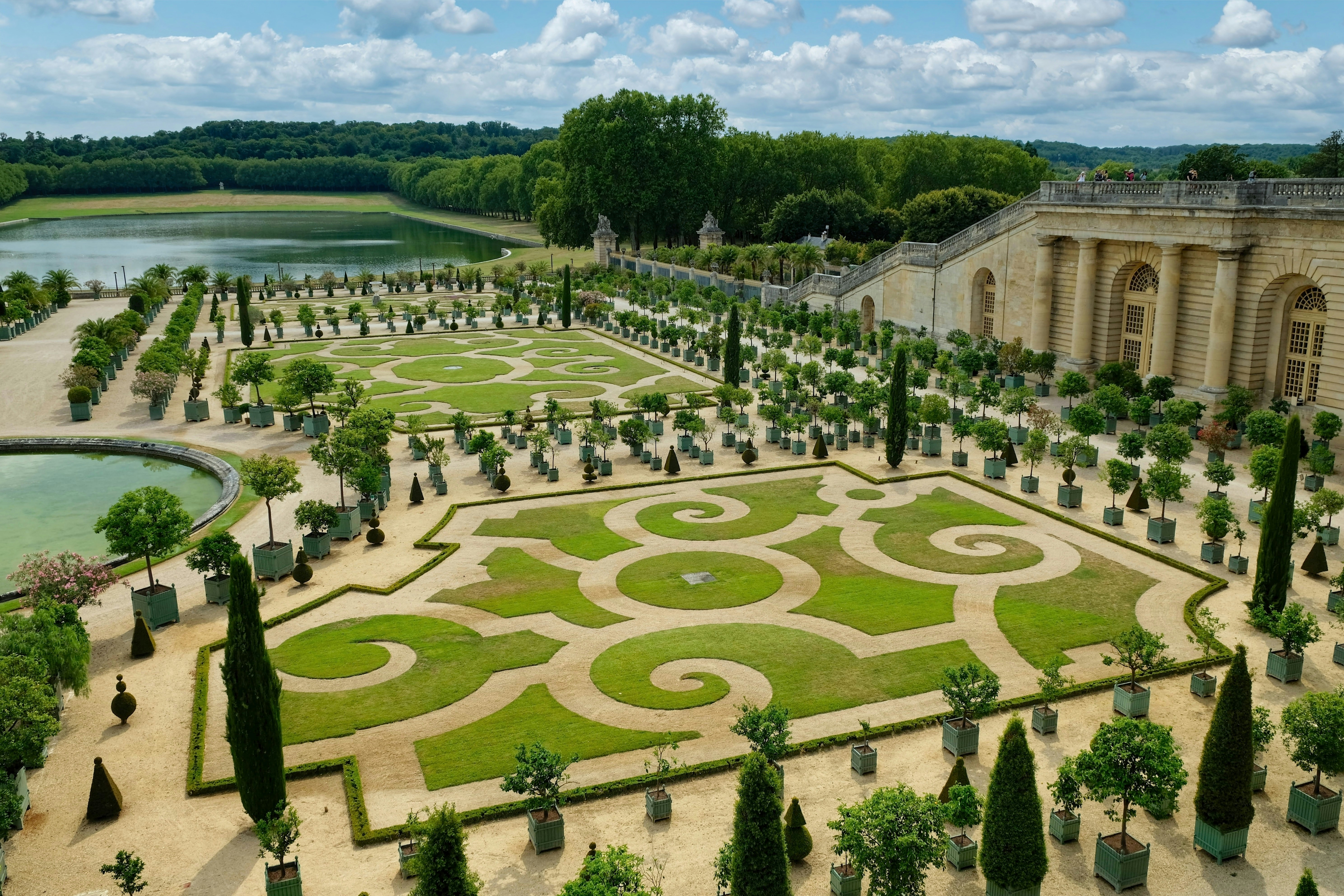 Ornate Parterre Serenity: A Geometric Garden of Stone and Shadow