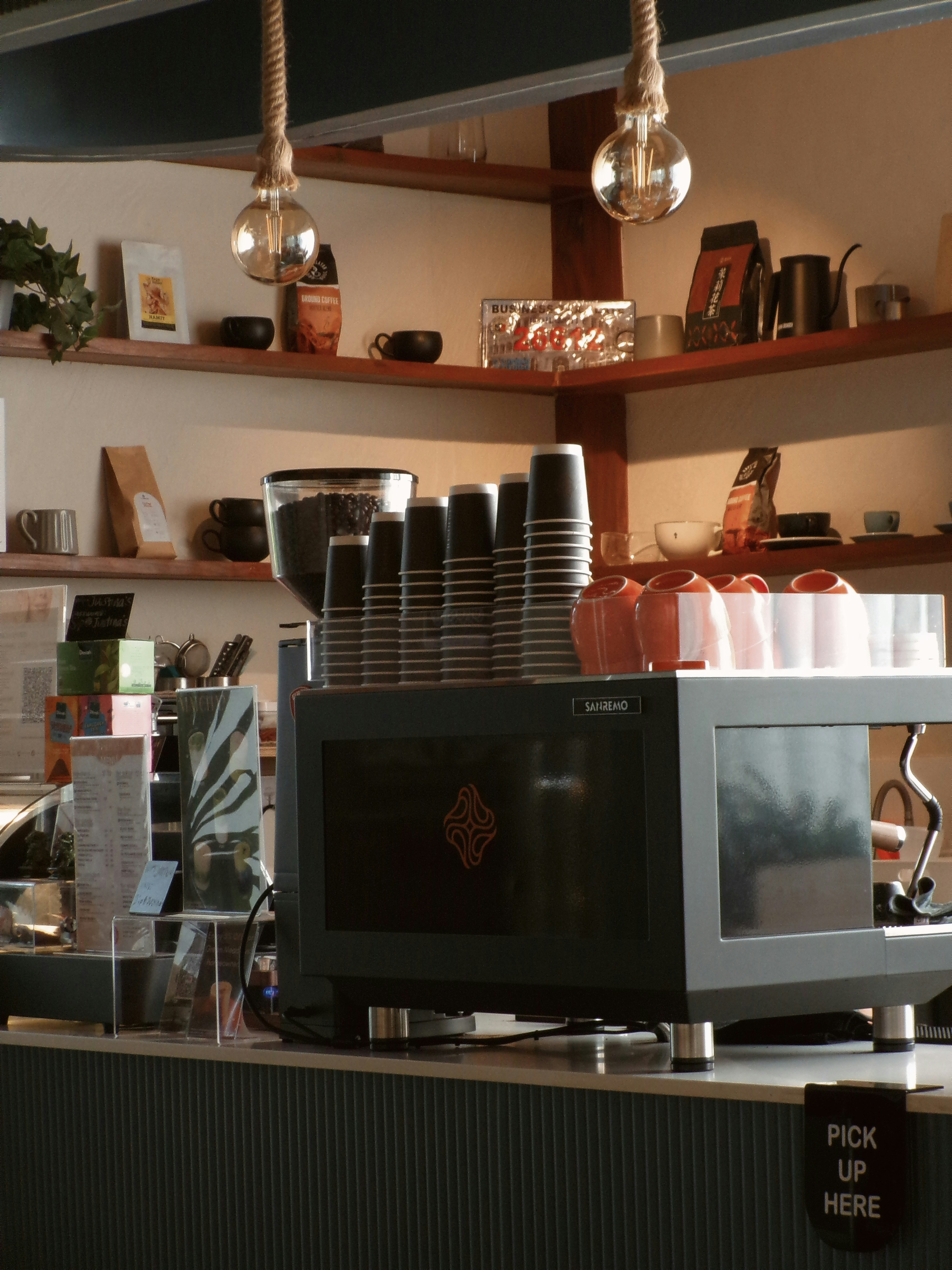 Barista Console: The Espresso Station Under Hanging Lights