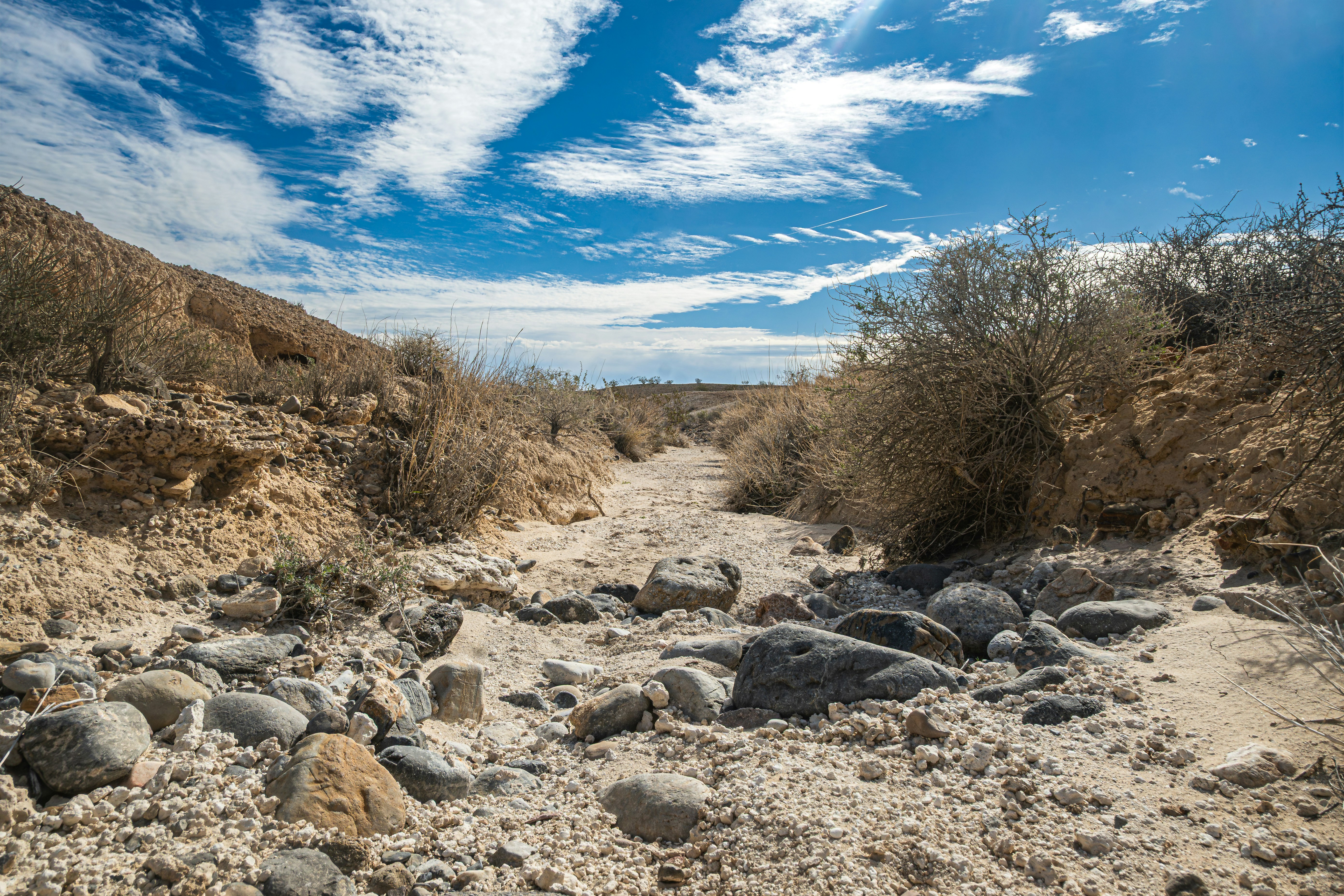 Desert Creekbed Meanders Under a Cerulean Sky