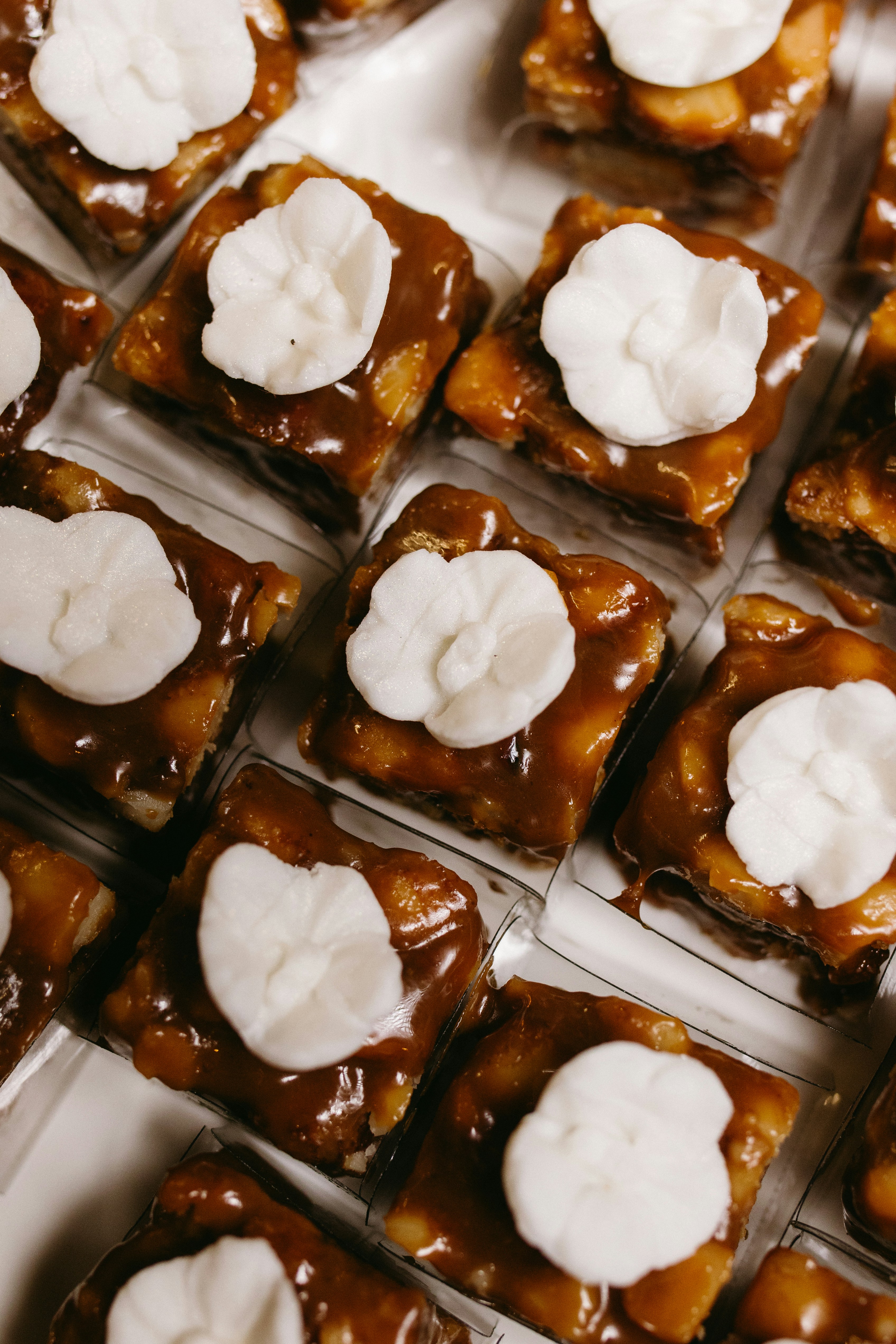 Caramel Squares with Marshmallow Crowns