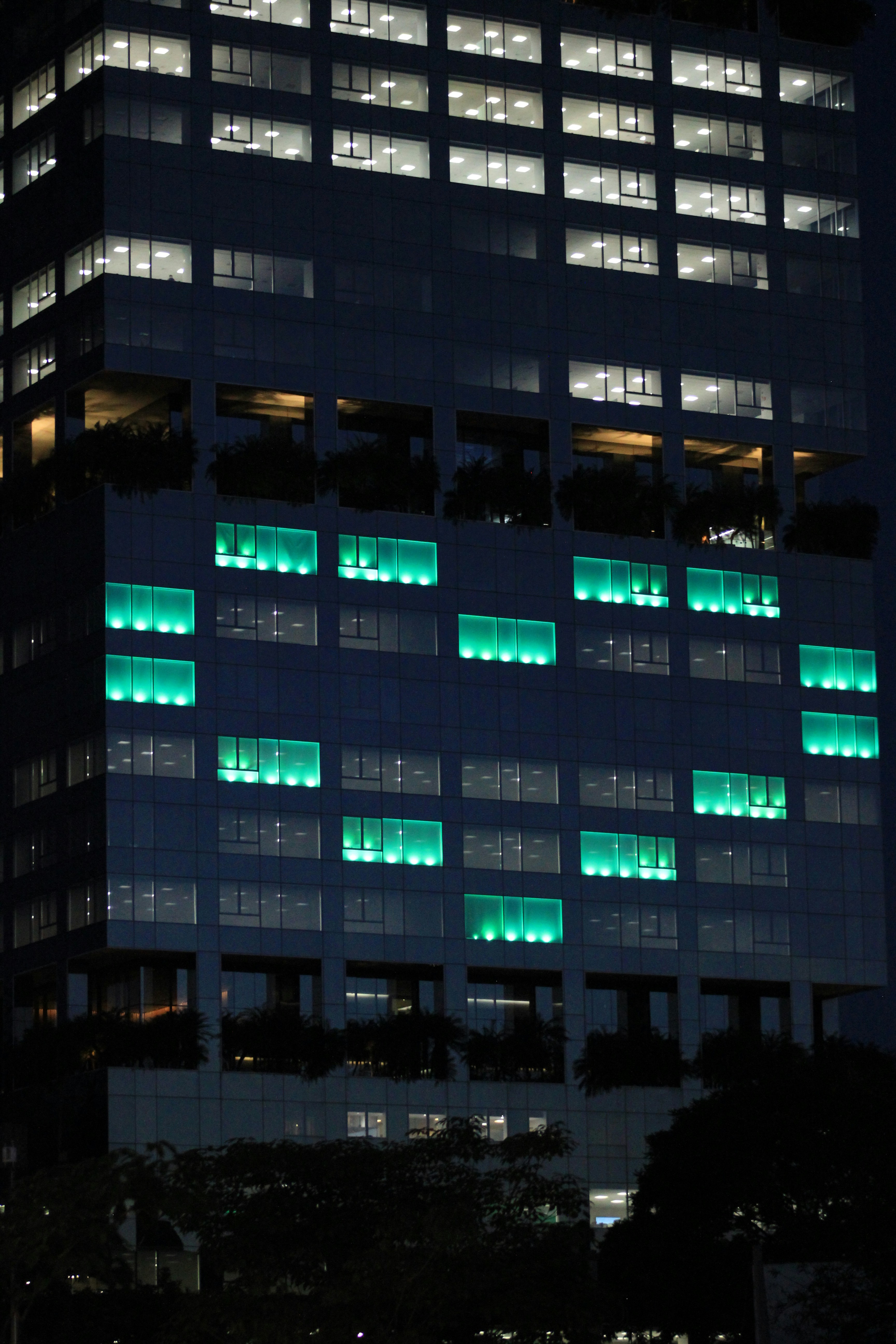 Neon Grid on a Night Facade