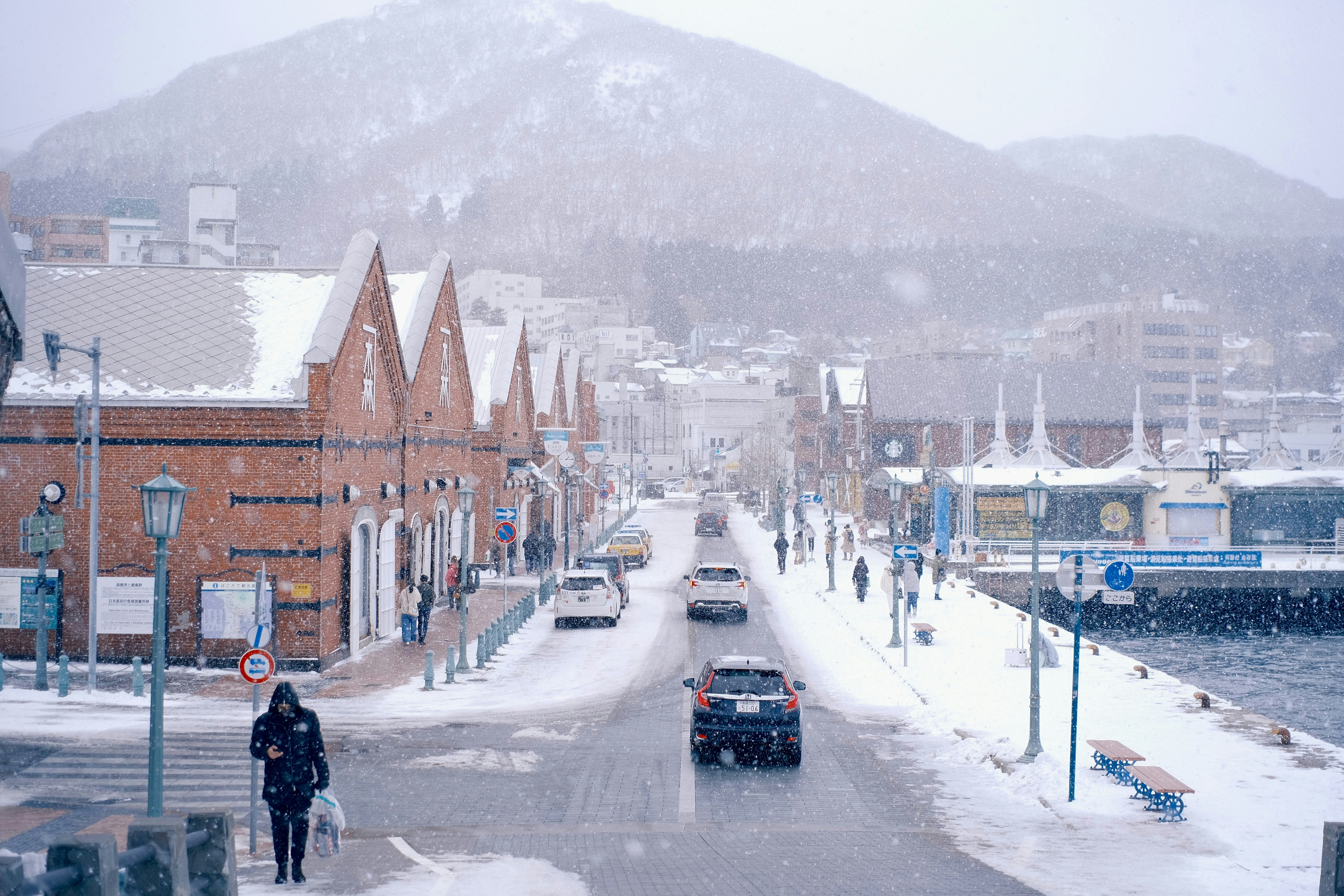 Snowbound Main Street Framing a Quiet Seascape