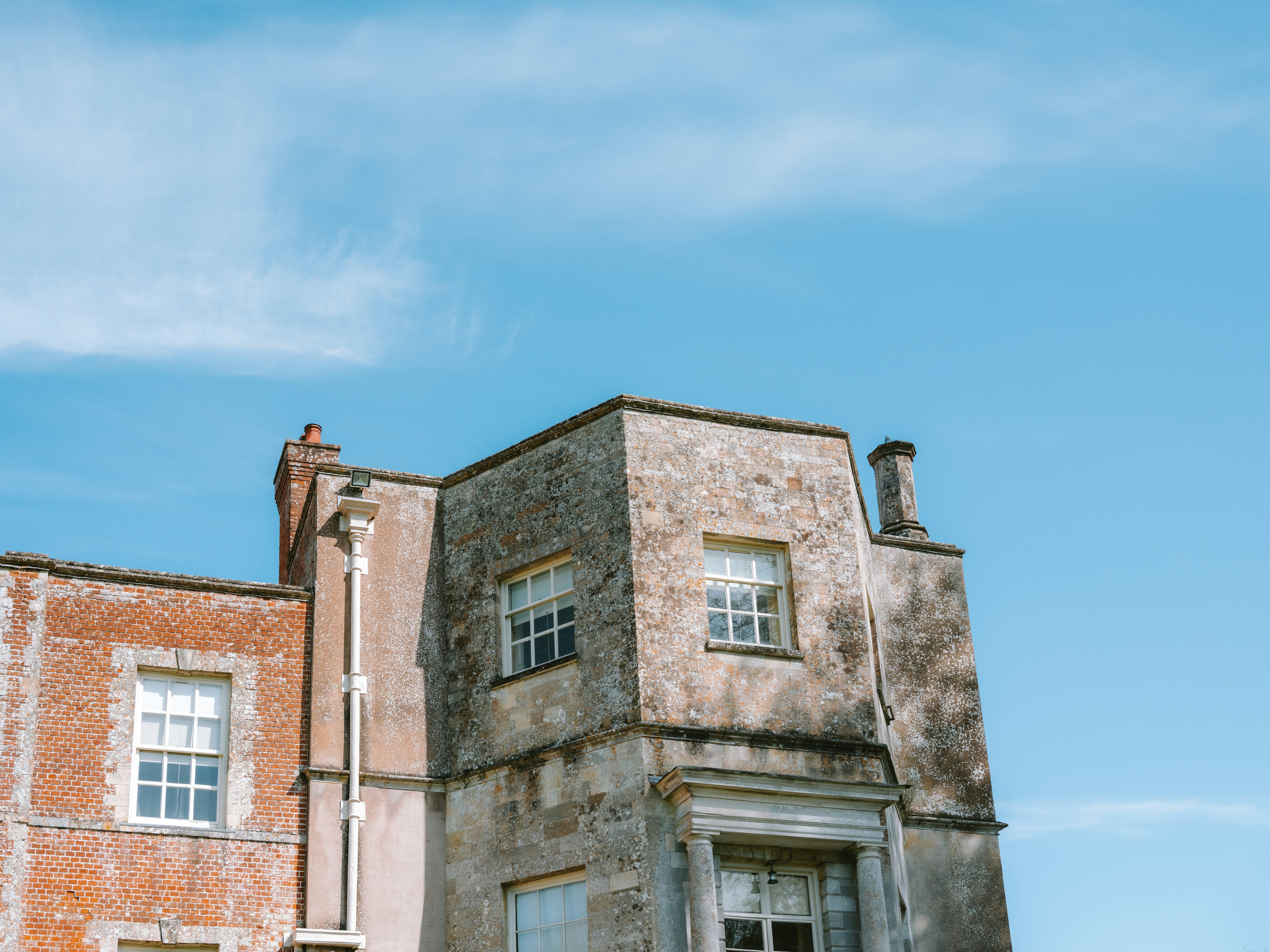Brick Facade Under a Clear Blue Sky