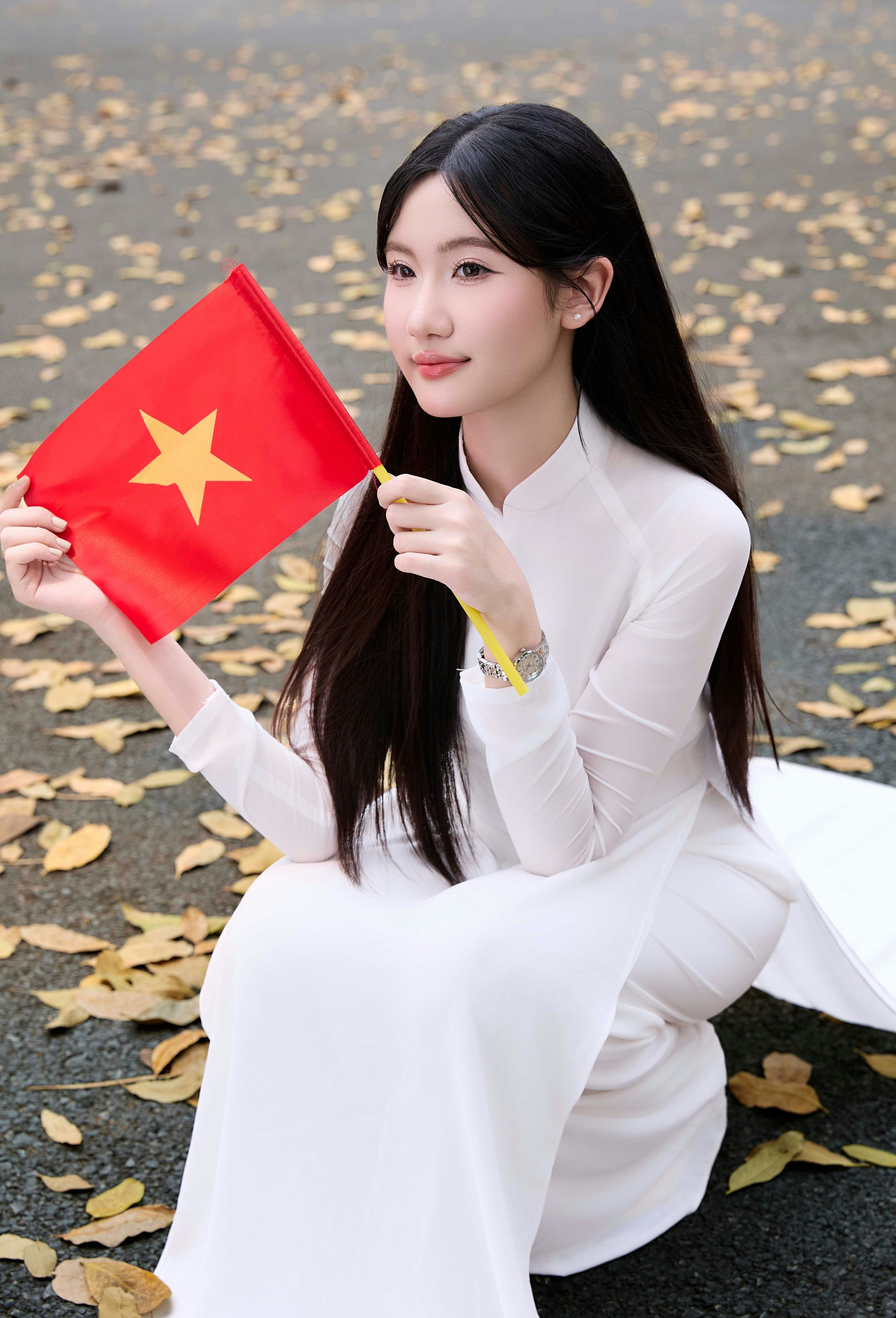 Flag and Grace: A Poised Portrait in Autumn Light