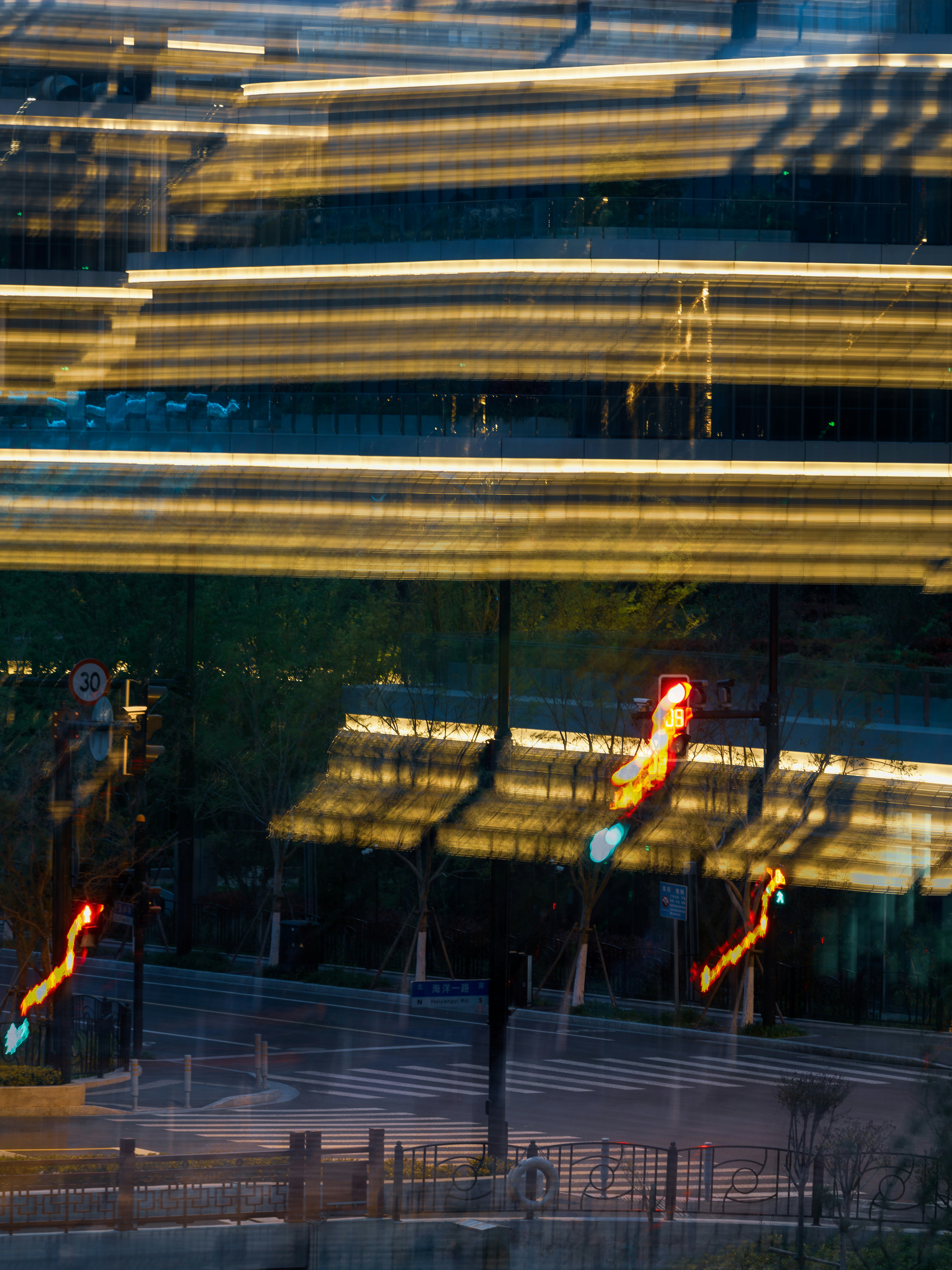 Luminous Streaks Over an Urban Intersection
