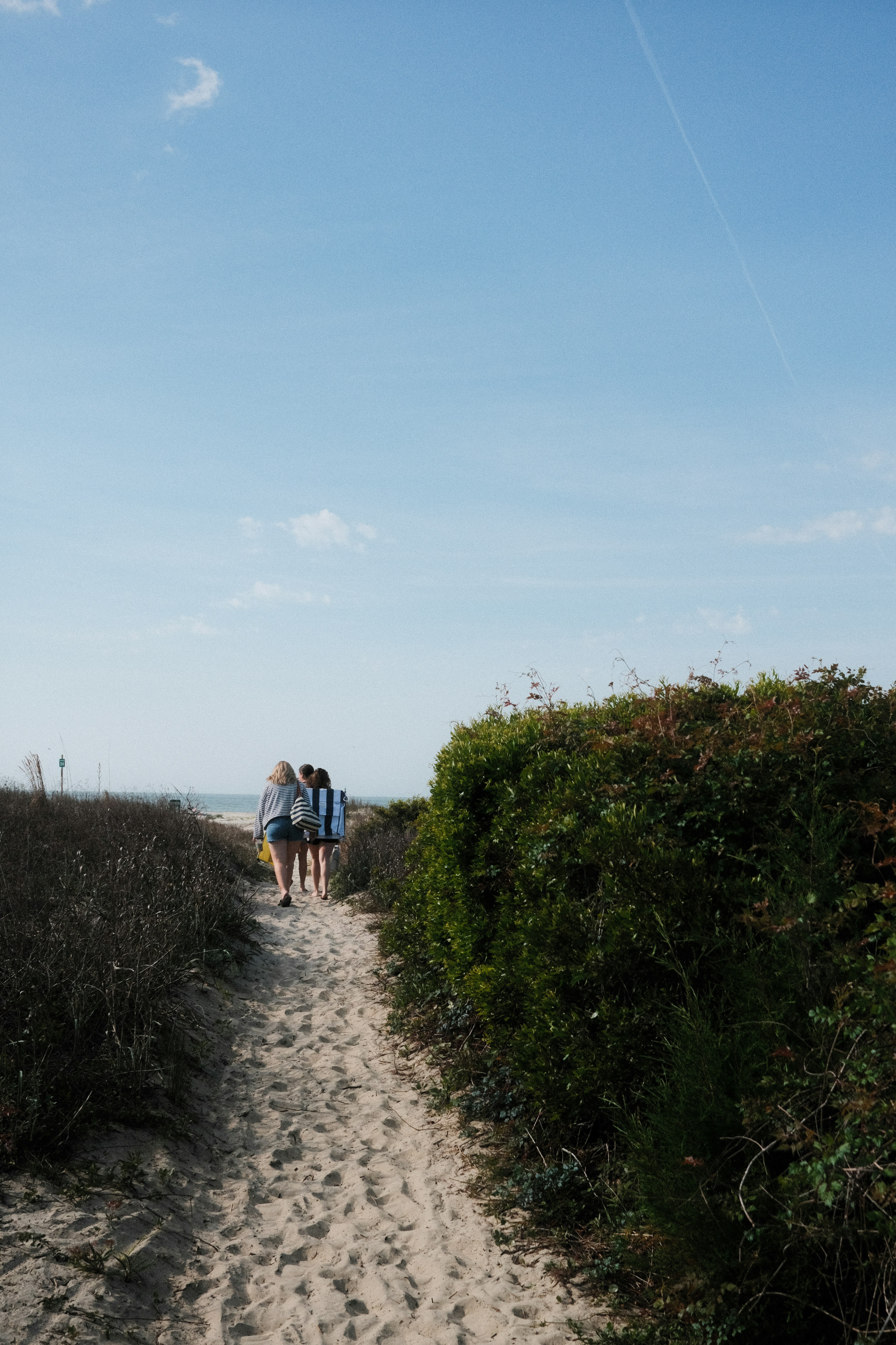 Coastal Path: Friends Entering the Breeze Along a Sand Corridor