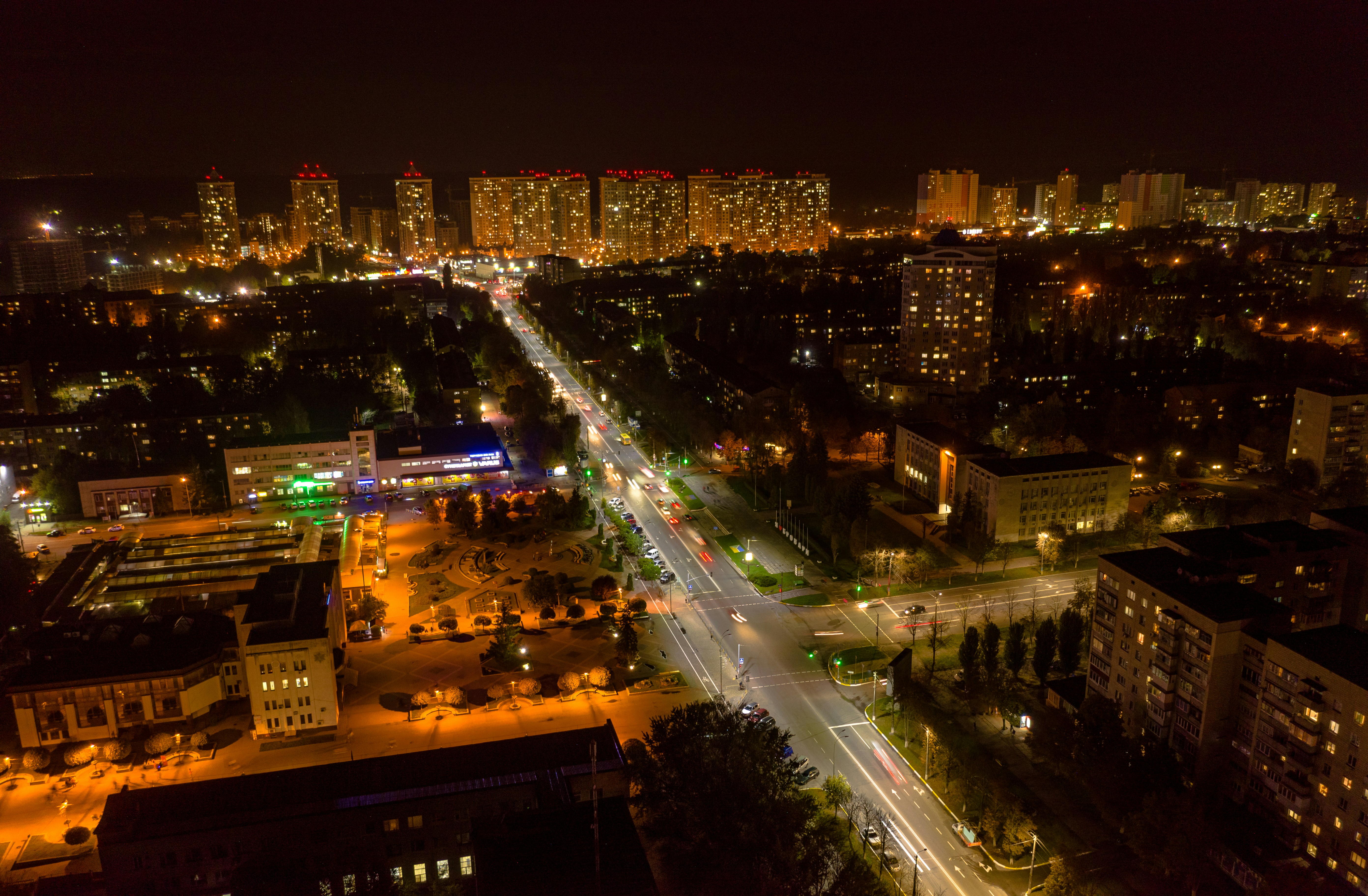 Nighttime Avenues: Aerial Grid Illuminates the City