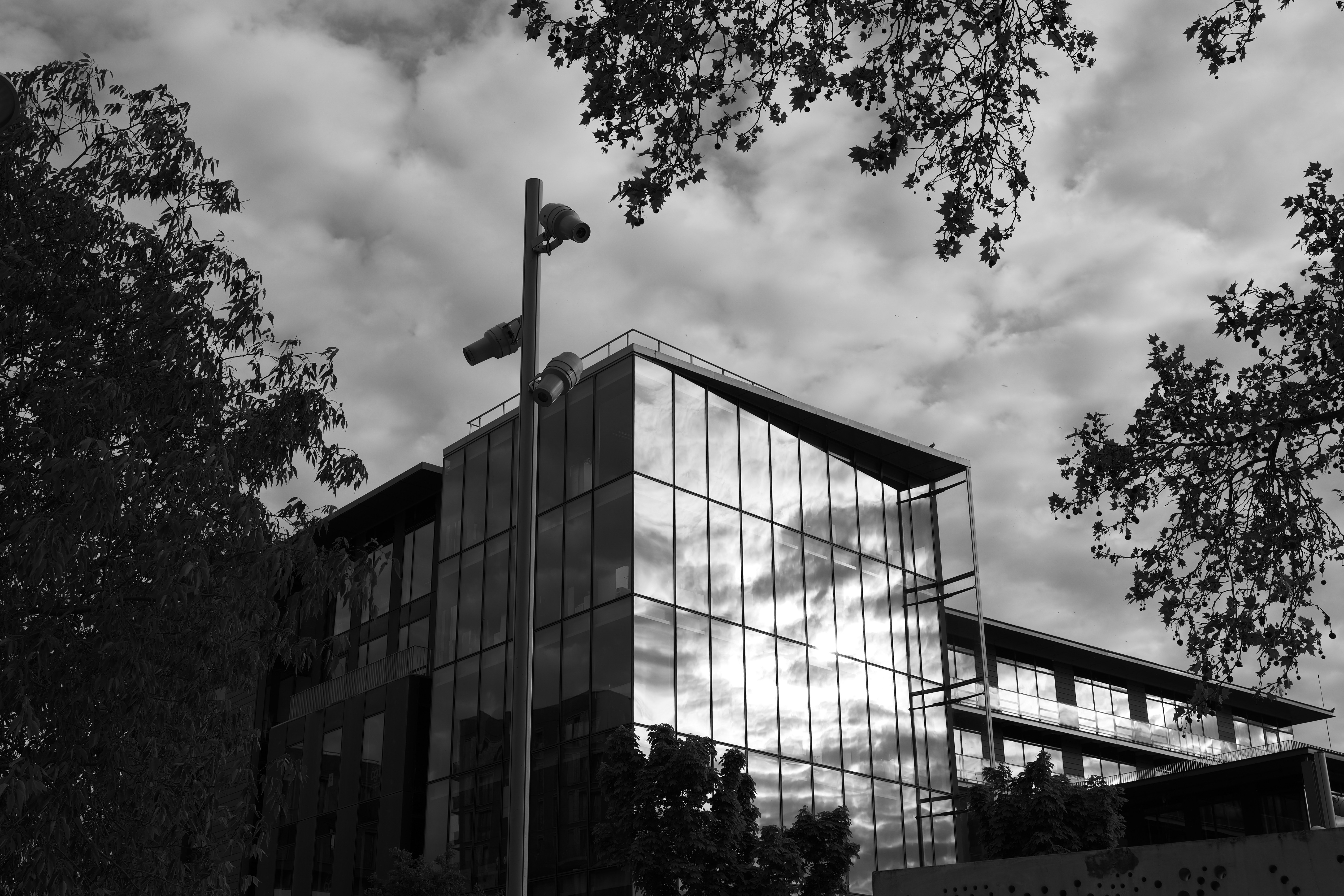 Glass Facade Reflections Amid Equinox Sky