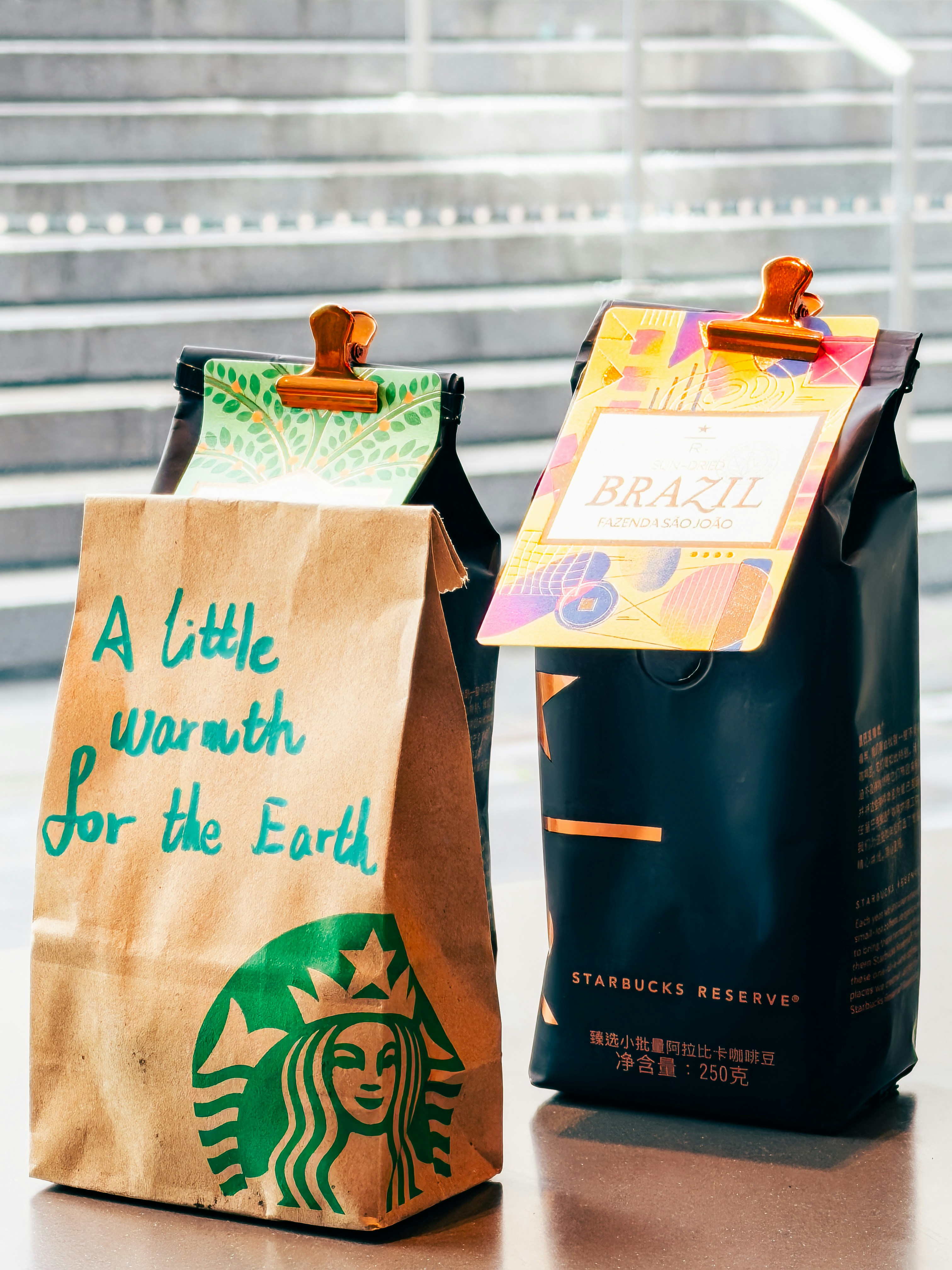 Starbucks Bag and Brazil Coffee in Clipped Clip-On Labels