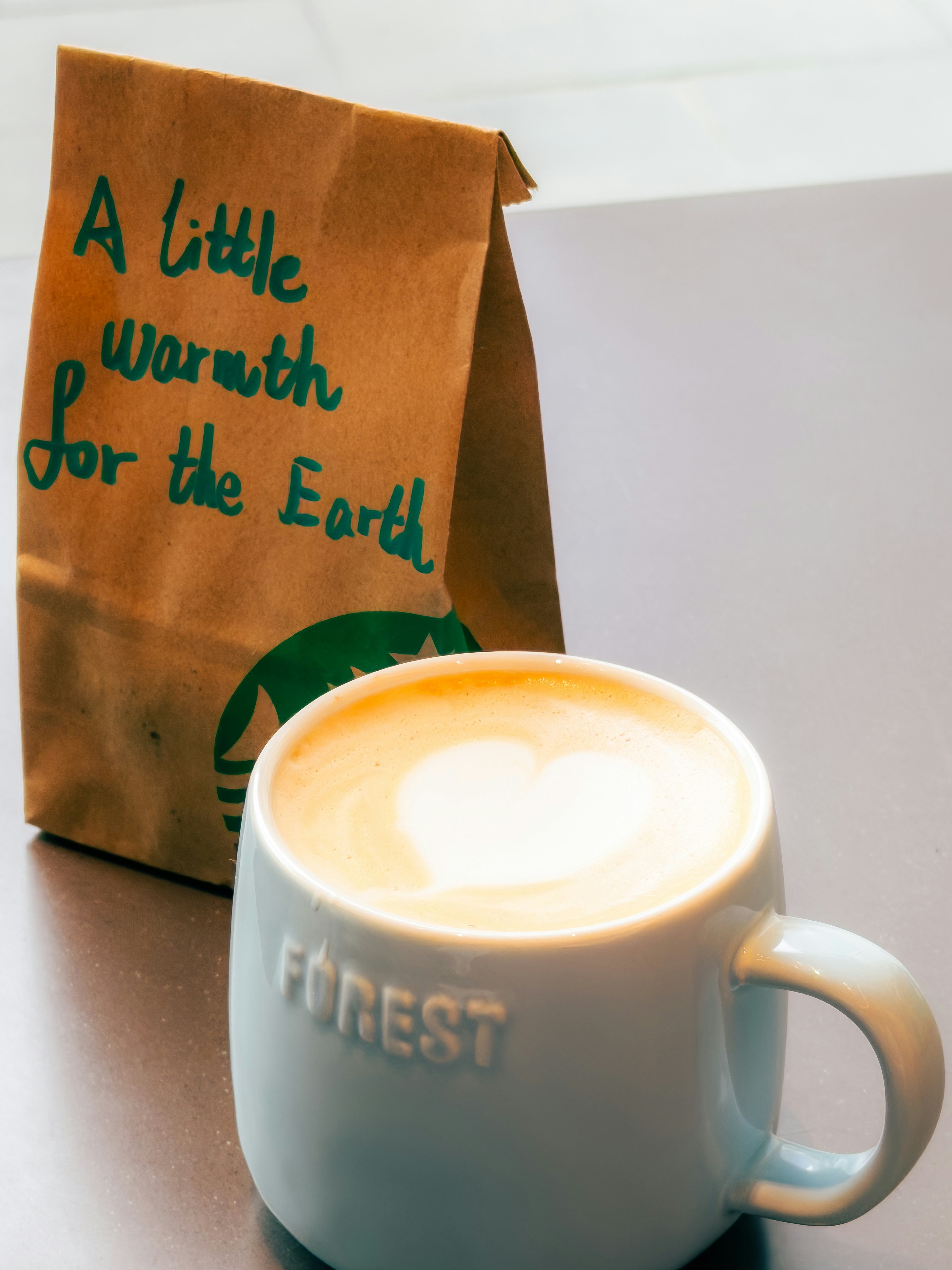 Cup of Calm: Latte Art and Earth-friendly Packaging in Soft Light