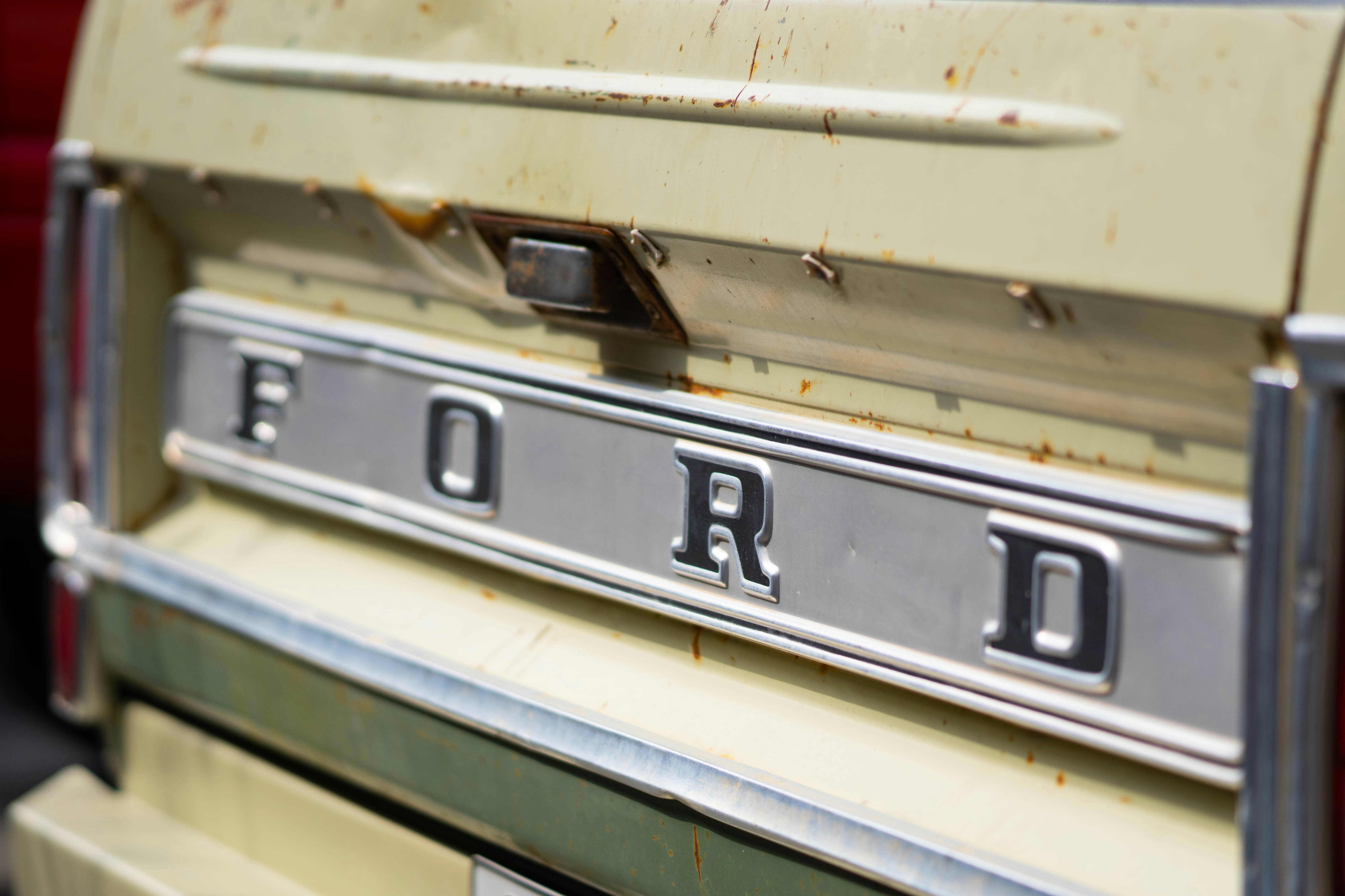 Vintage Ford Emblem on a Weathered Tailgate
