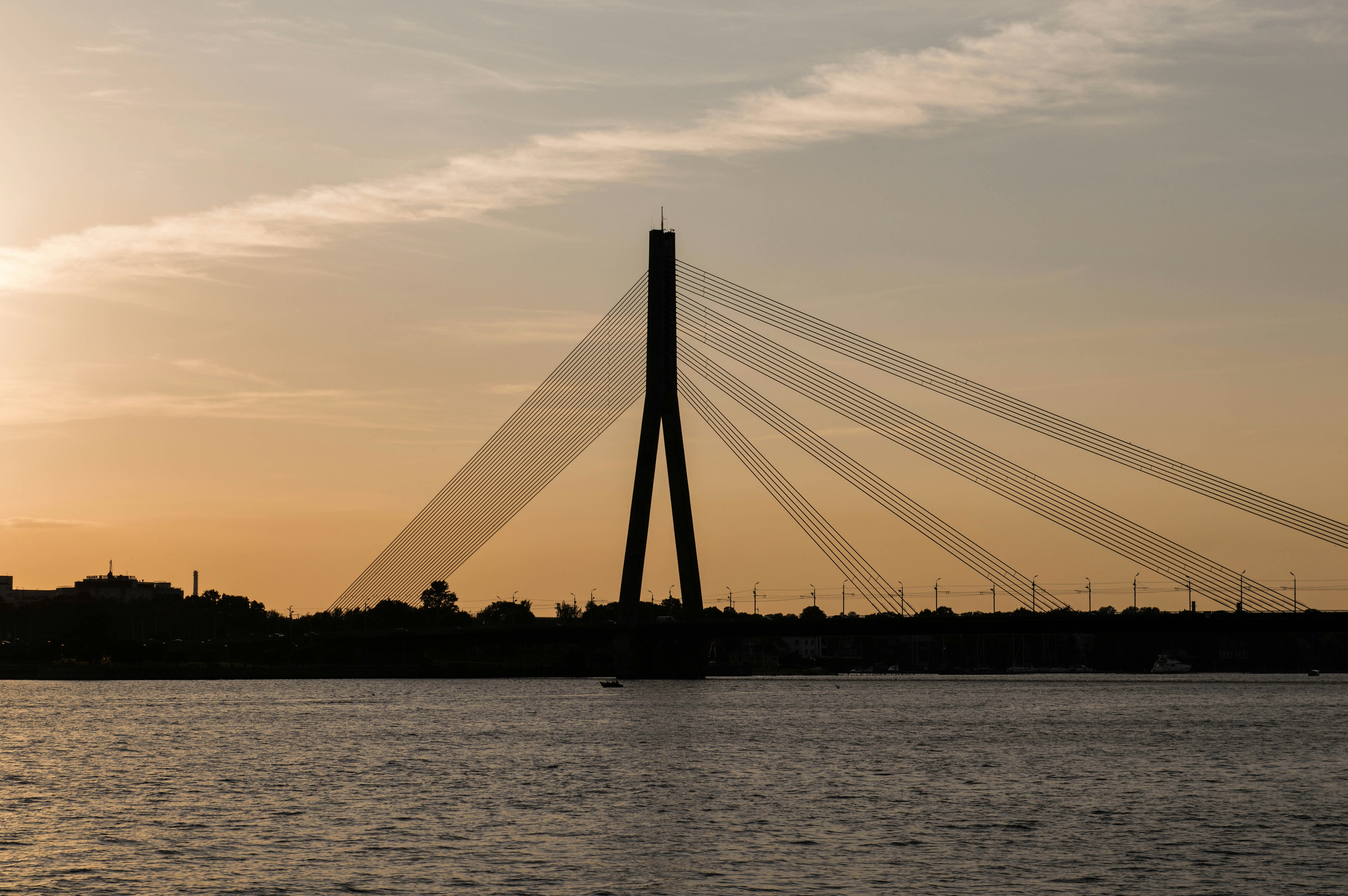 Sunset over the Cable-Stayed Quiet River