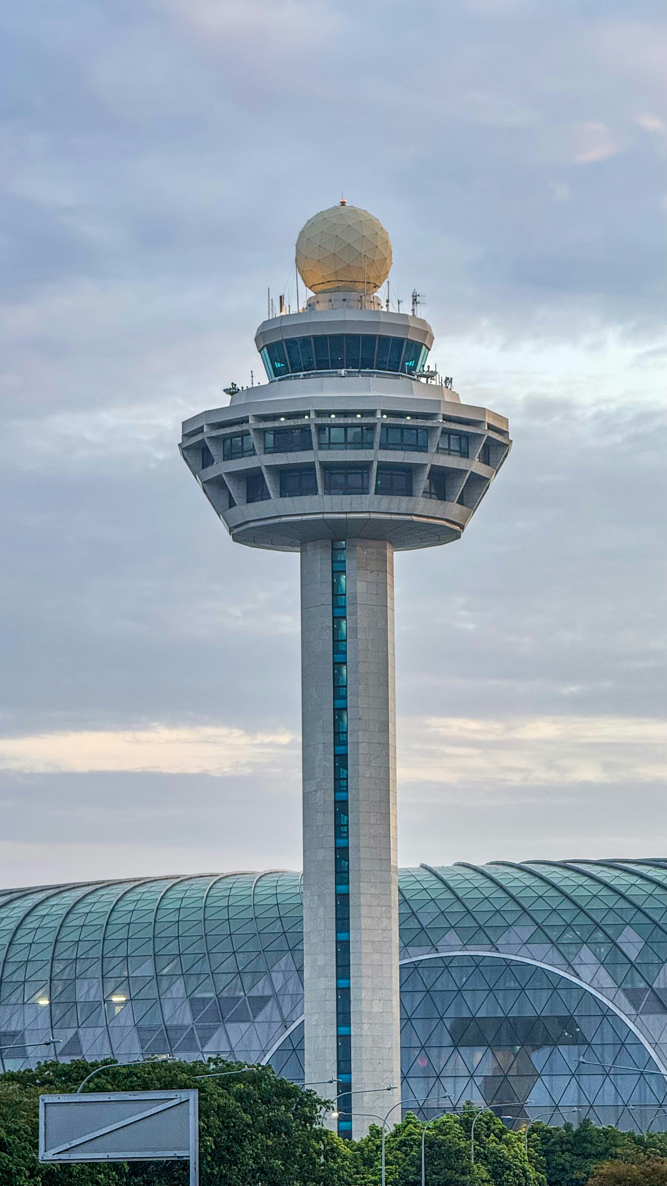 Towering Sphere: Aerial Observatory Against a Silver Sky