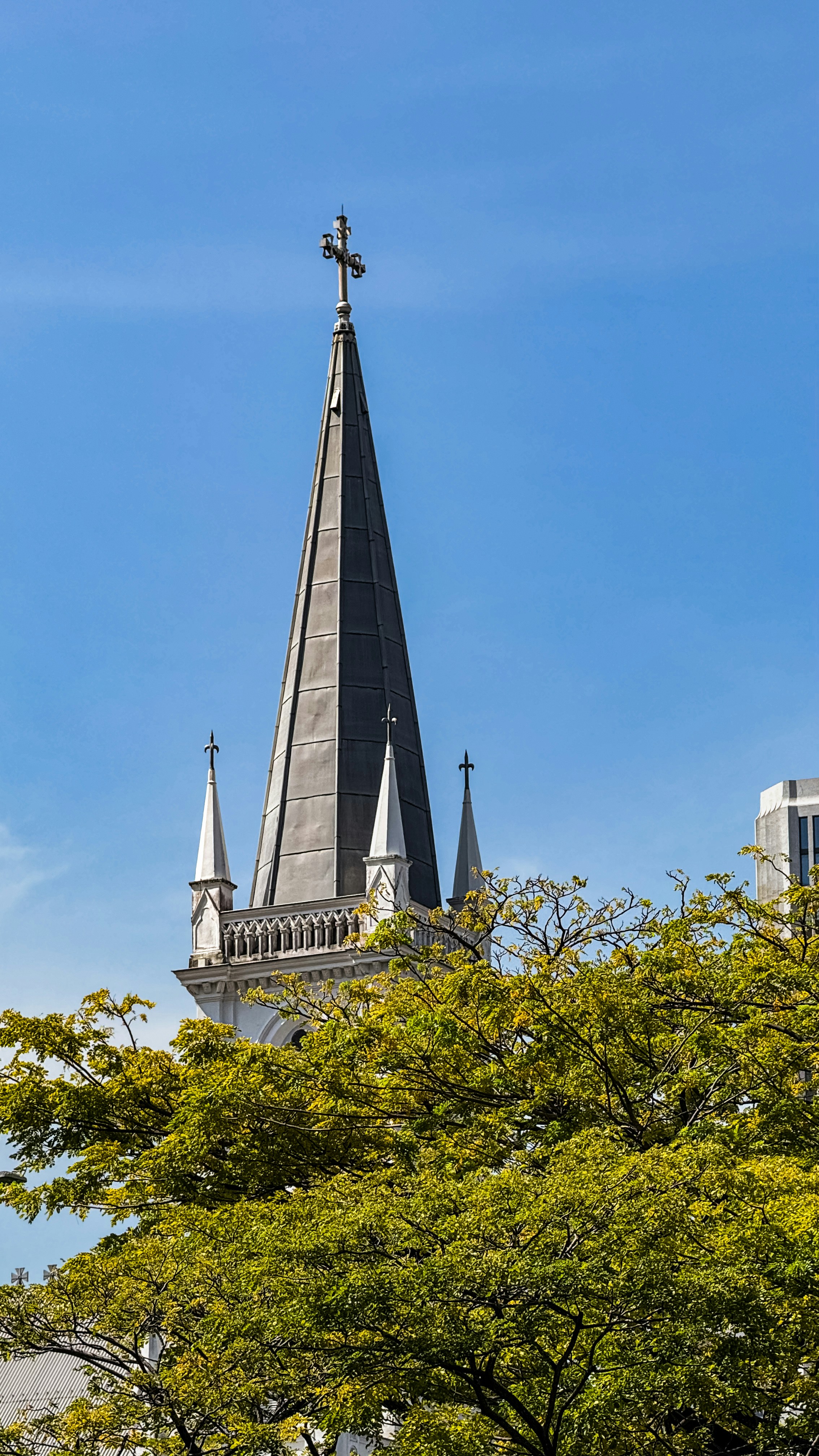 Steeple Ascending: A Gothic Peak Reaching Toward the Clear Sky