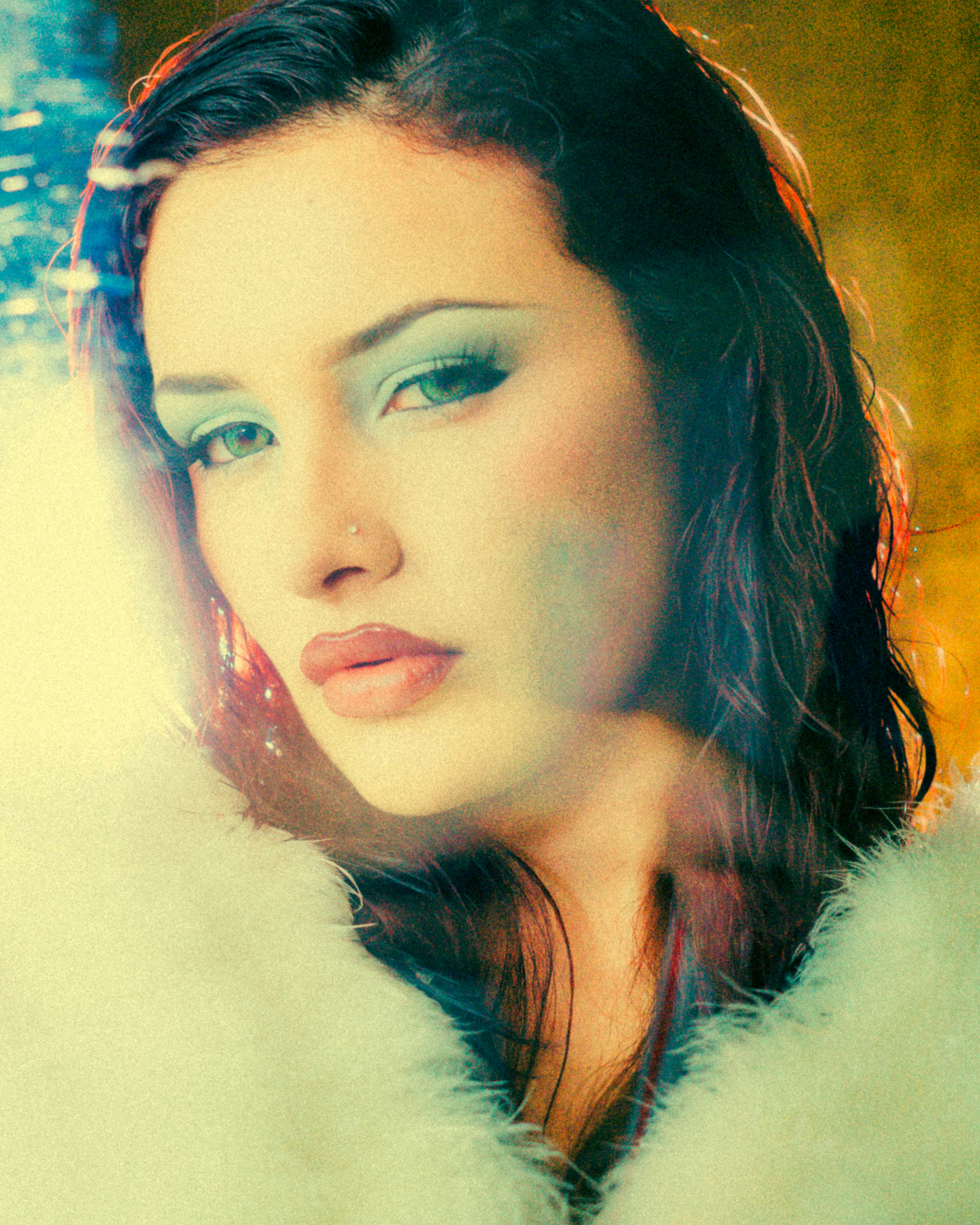 Gleaming Portrait Under Neon Echoes
