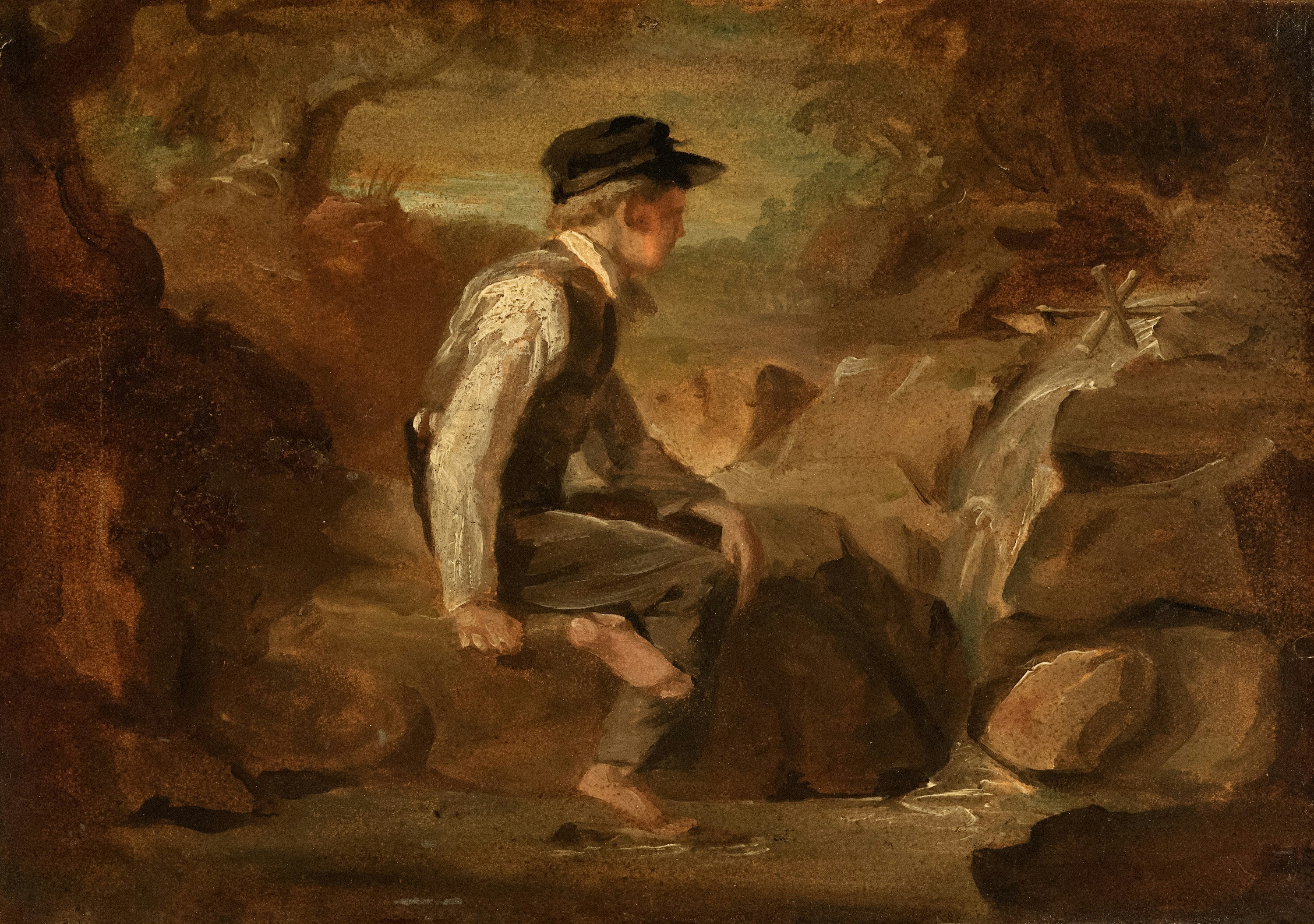 Miner Kilbourne Kellogg, The Young Mechanic, ca. 1839, oil on paperboard, 9 1/4 x 13 in. (23.5 x 33.0 cm.), Smithsonian American Art Museum, Bequest of Martha F. Butler, 1992.66.3