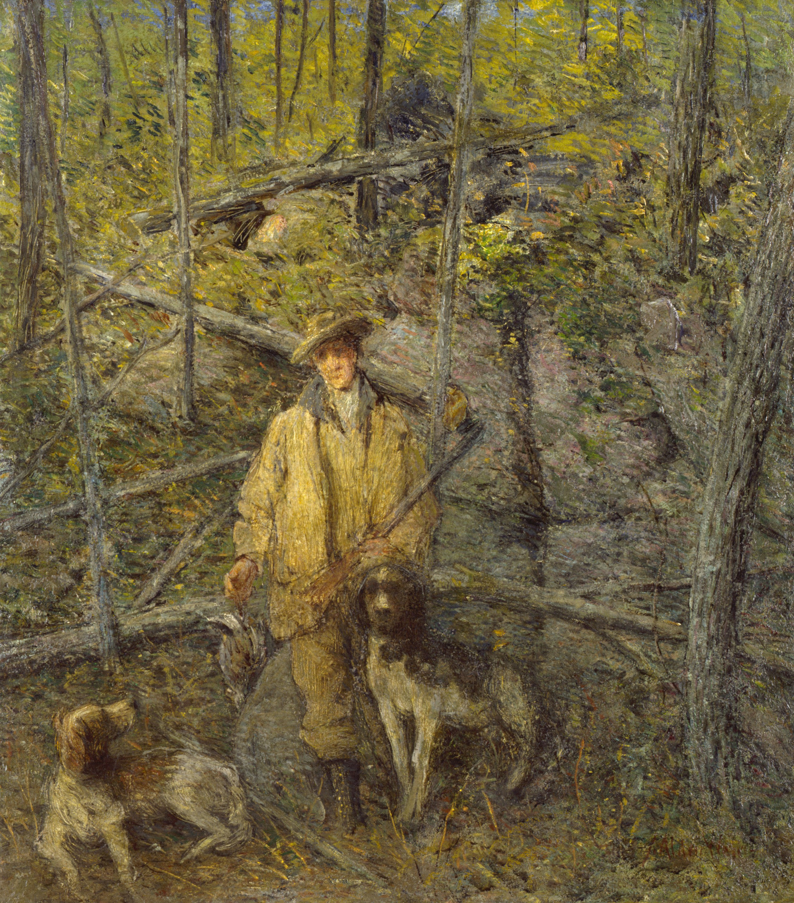 Forest Trail with Hunter and Dogs
