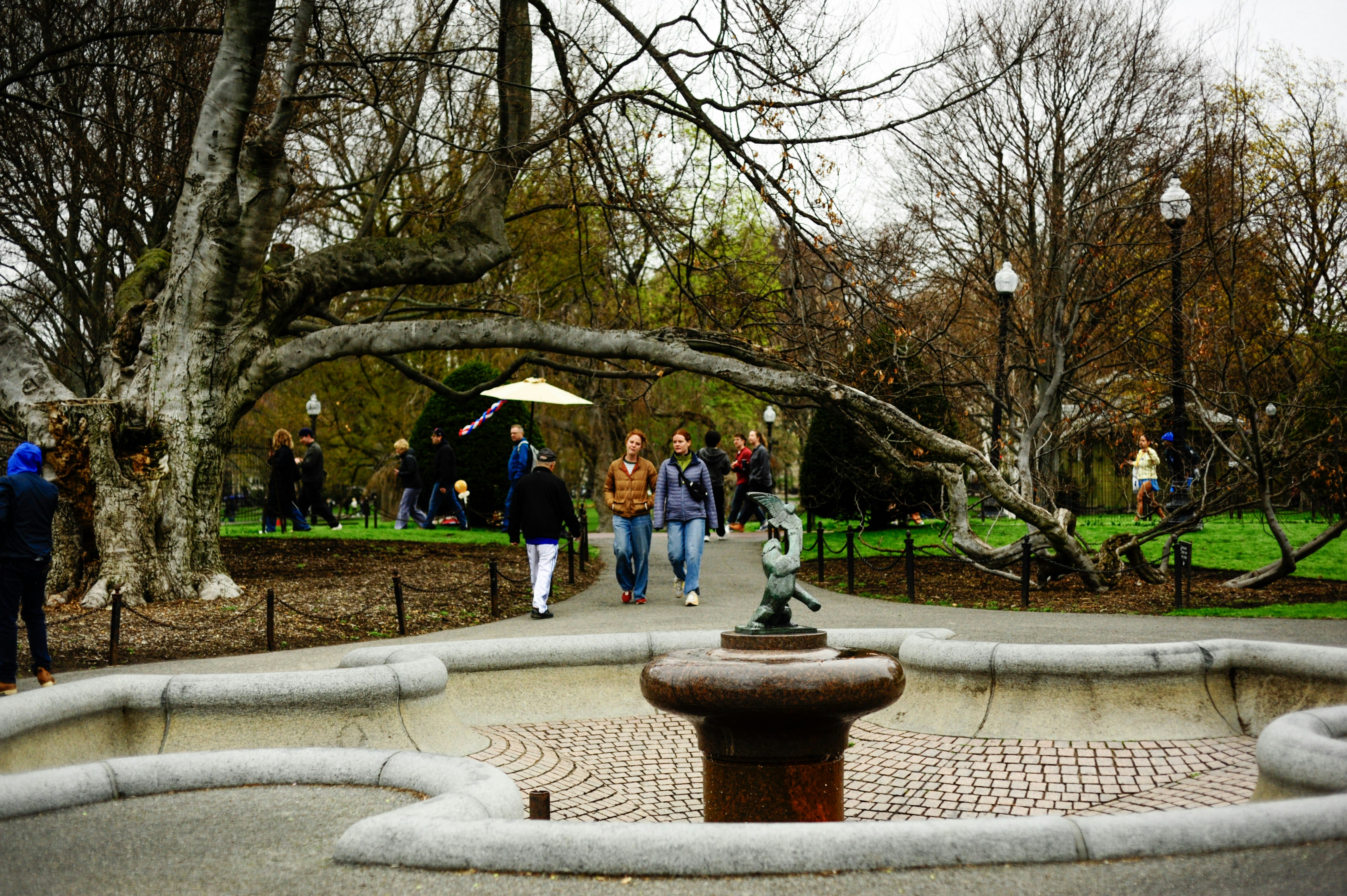 Fountain Arch and Strolling Figures in Central Park