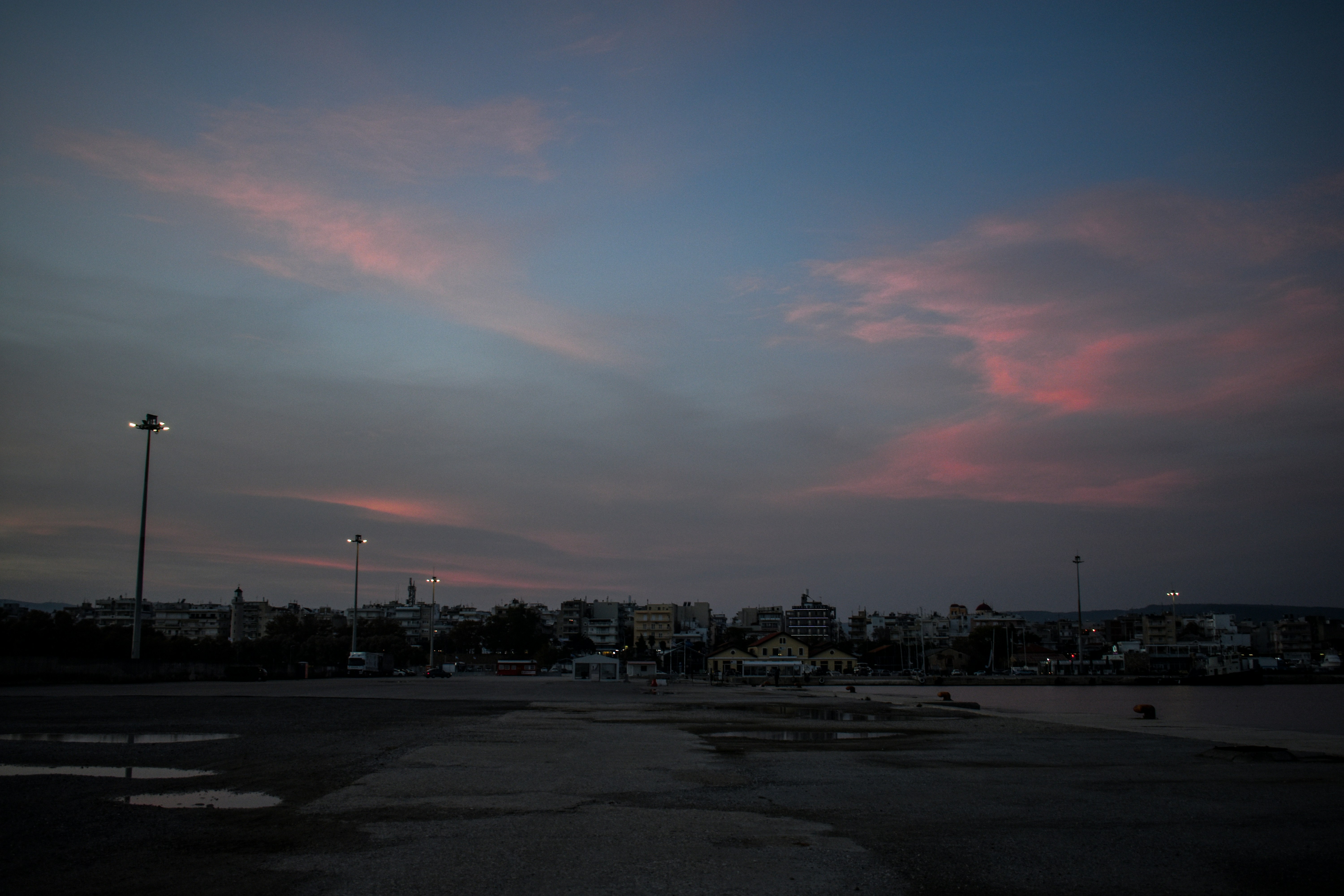 Dusk Over a Quiet Beachfront Parking Lot