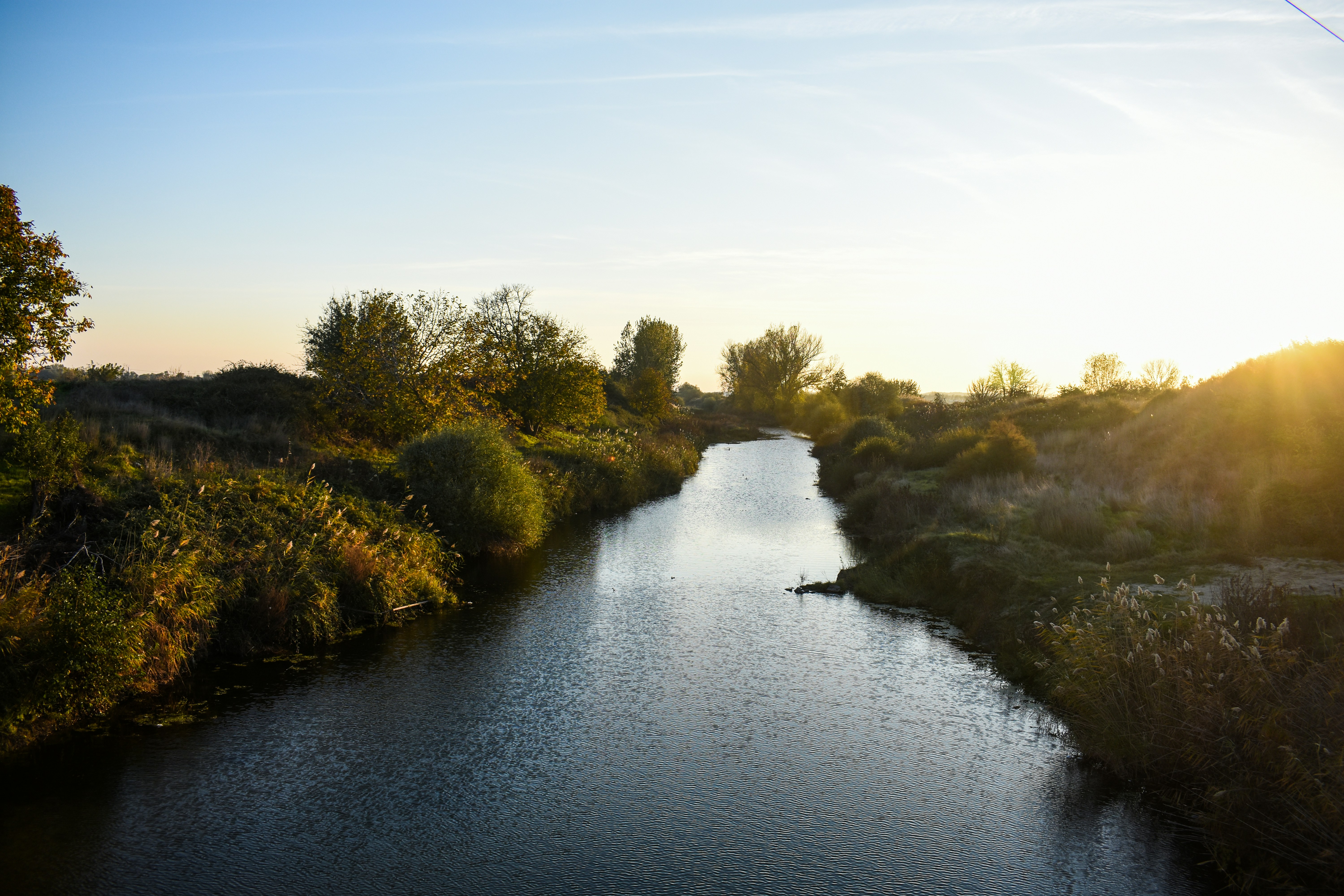 River Dawn: Golden Light Guiding Through a Quiet Channel