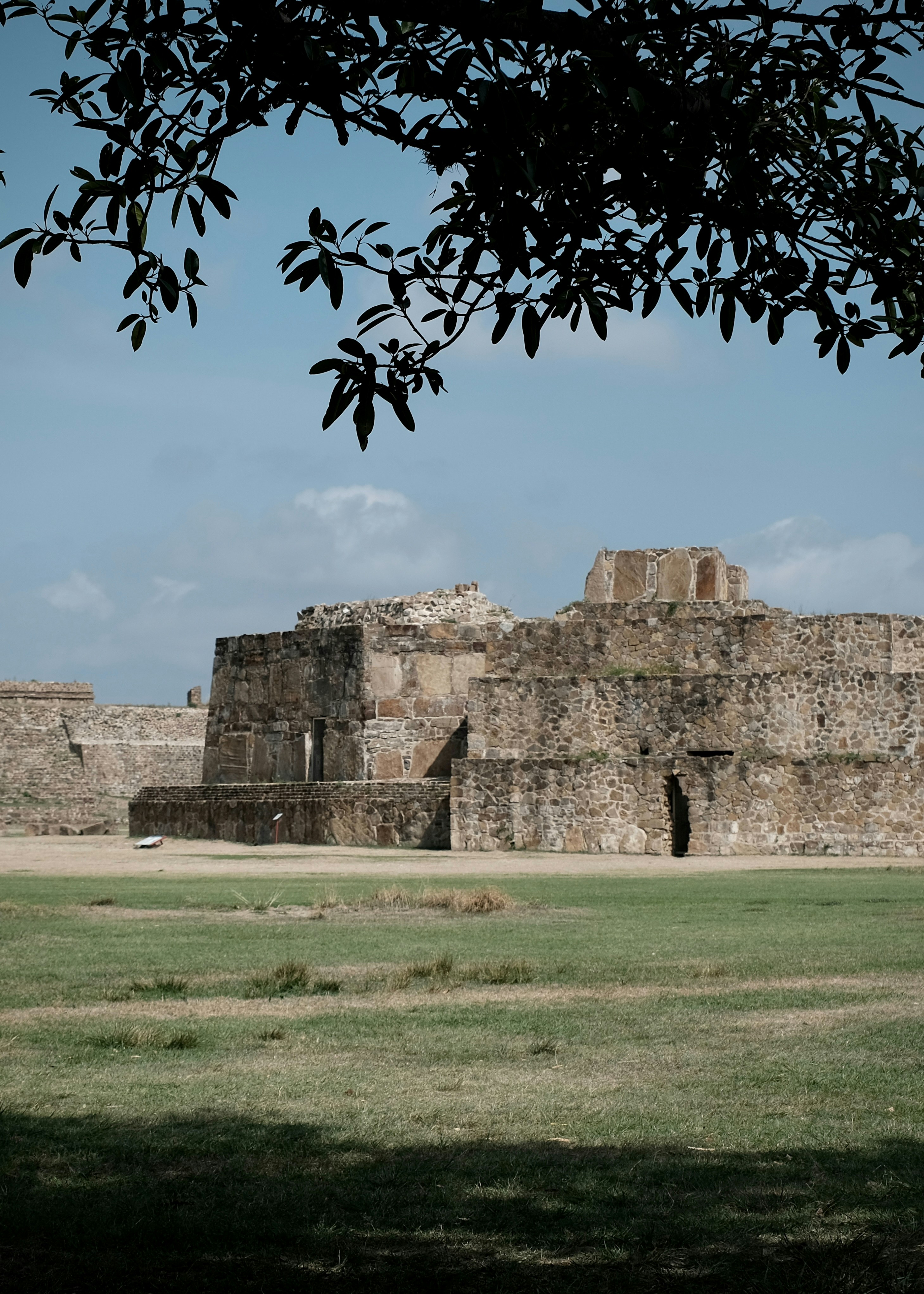 Ruins in the Sunlit Plain, Framed by Overhanging Branches
