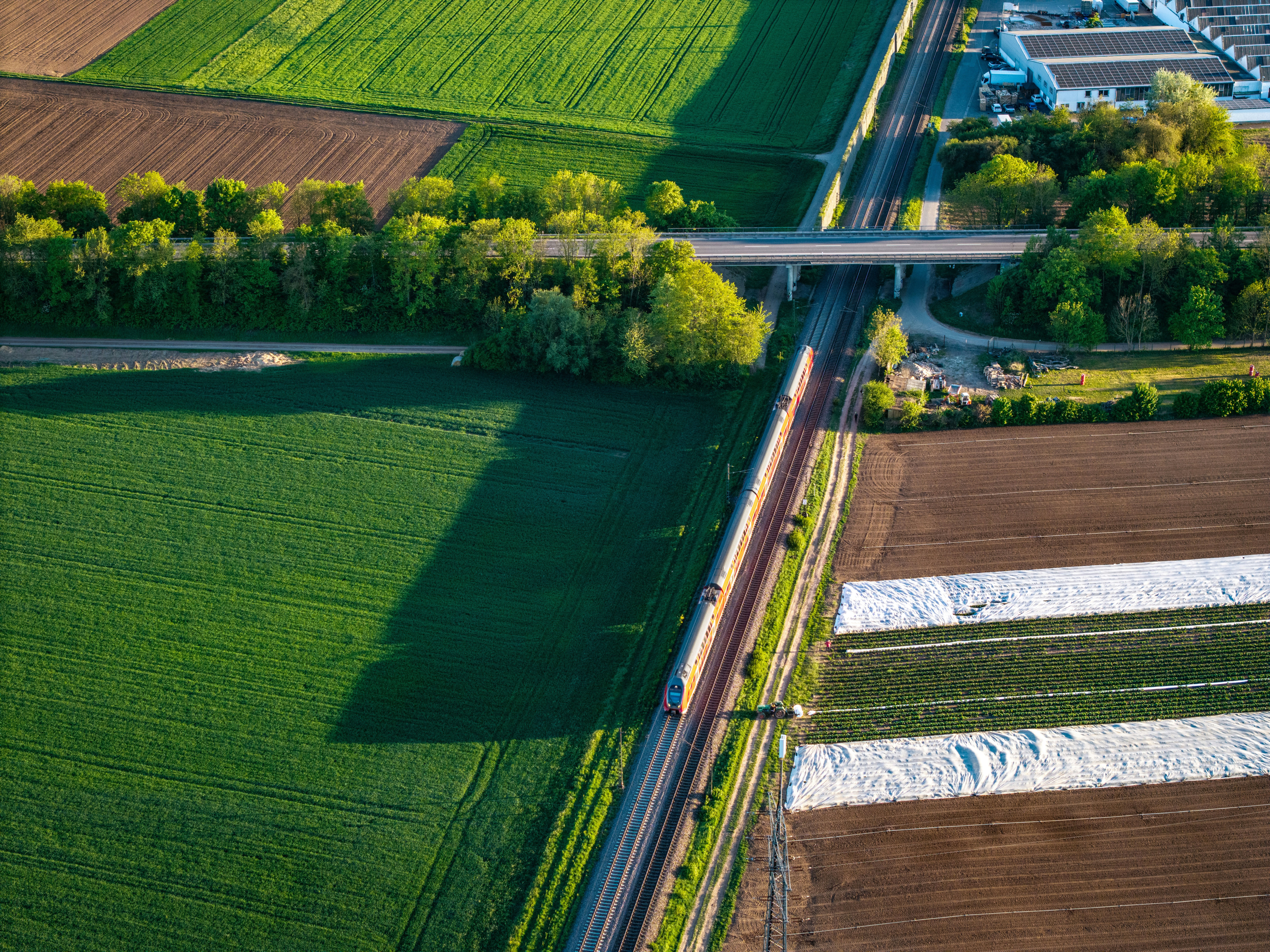 Crossing Streams: Aerial Verge Over Green and Brown Fields
