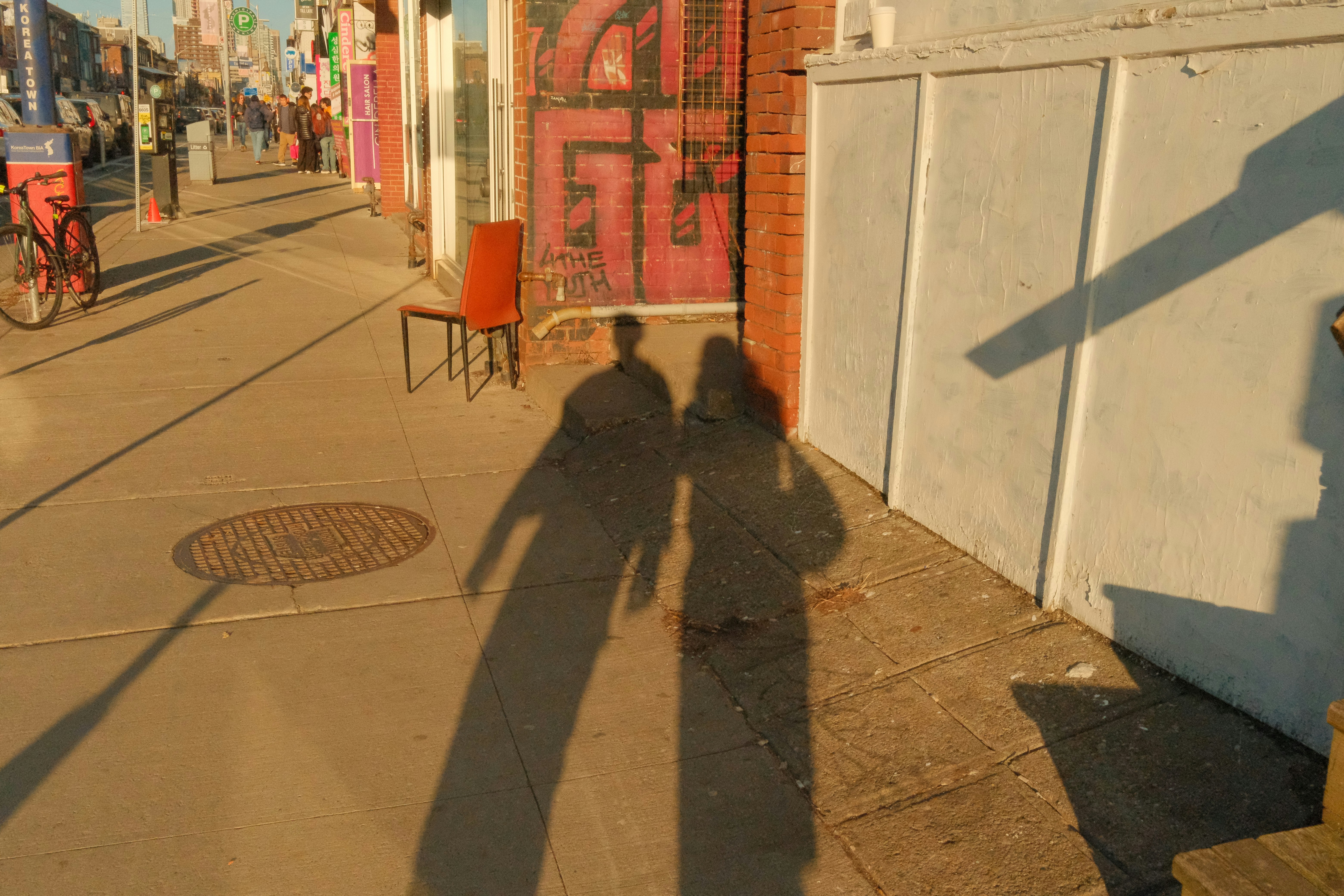 Shadows on the Sidewalk: A Sunlit Streetwalk Portrait