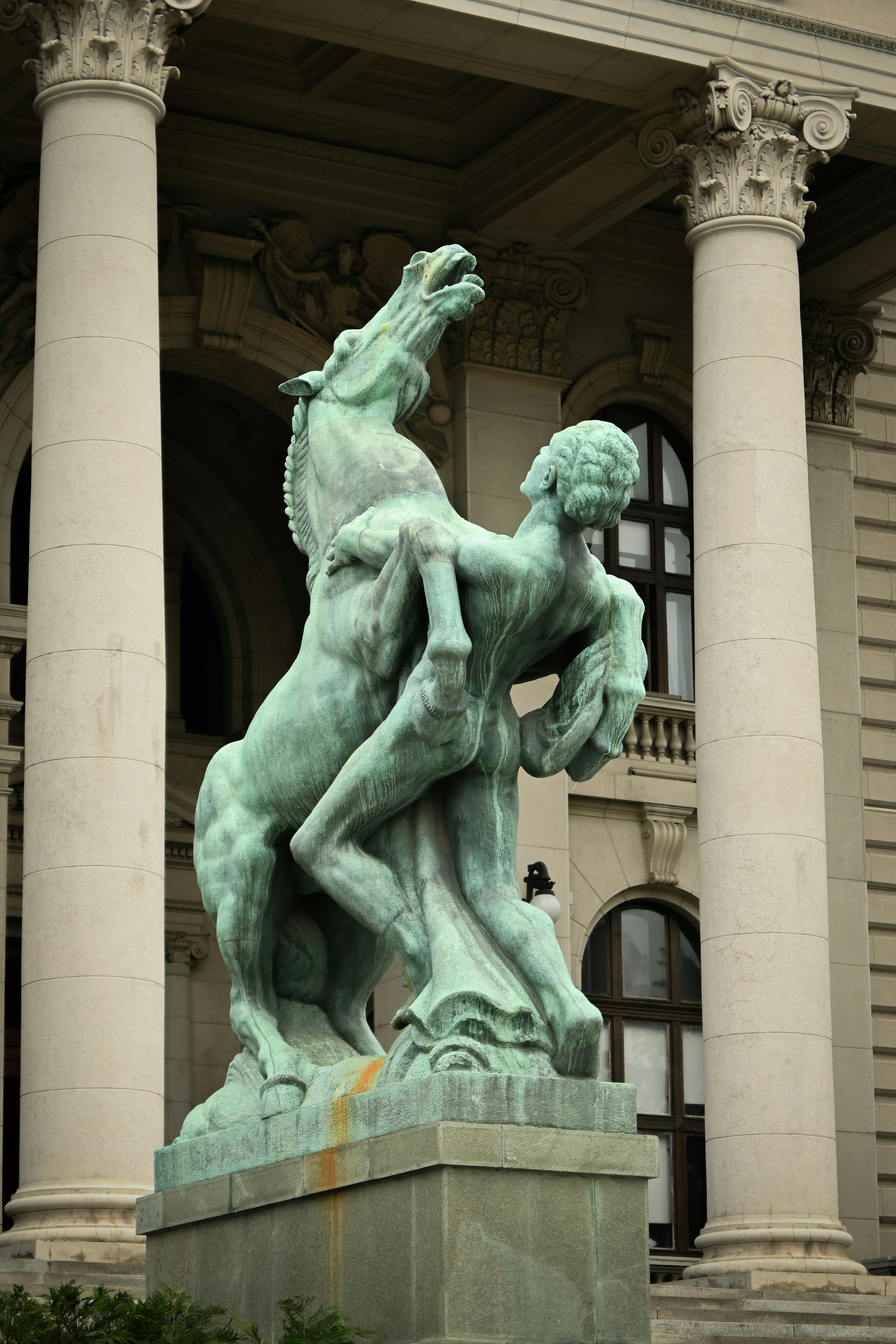 Bronze Stallion Rearing Before Marble Columns