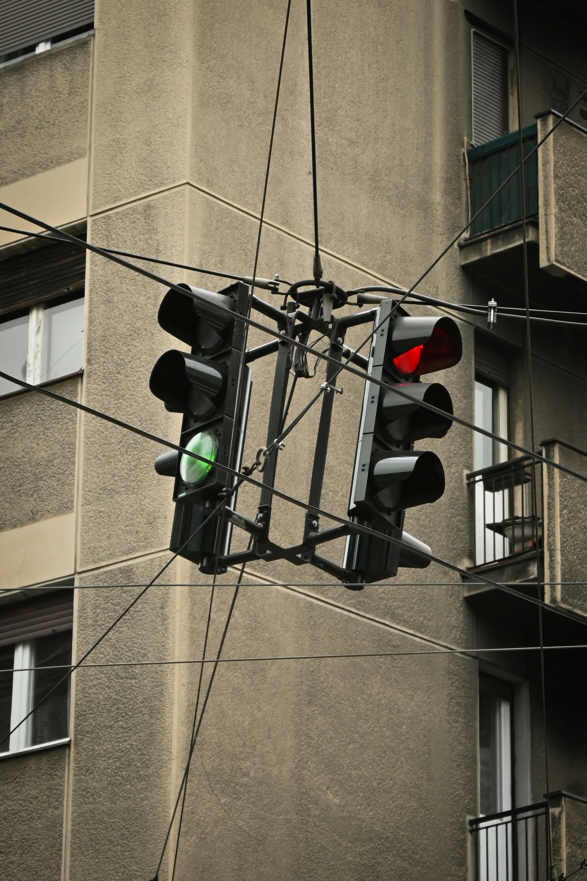 Urban Signal: A Hanging Traffic Light Weighs on Cables