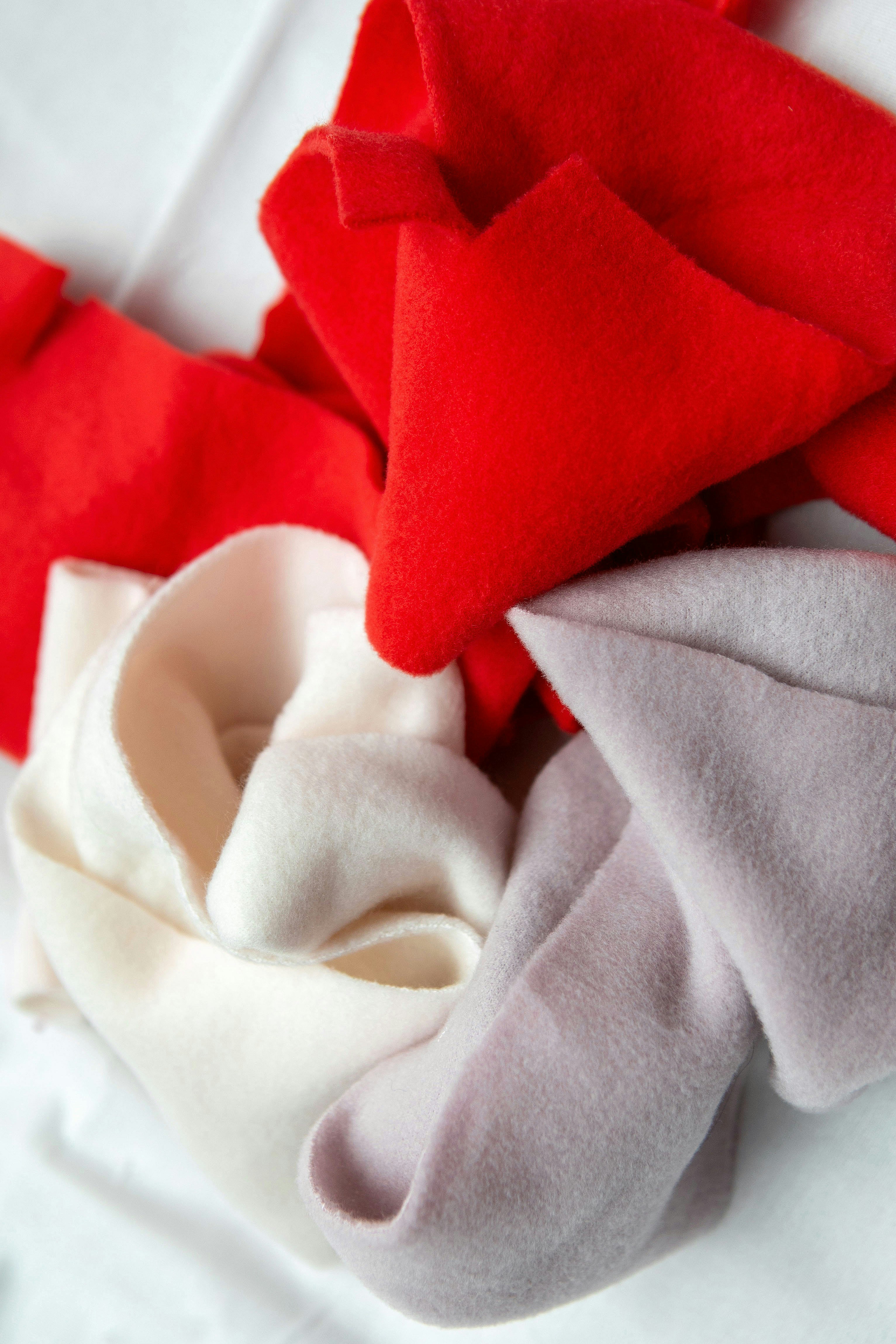 Crushed Velvet Confetti: Red, Cream, and Lavender Fabric Bunching