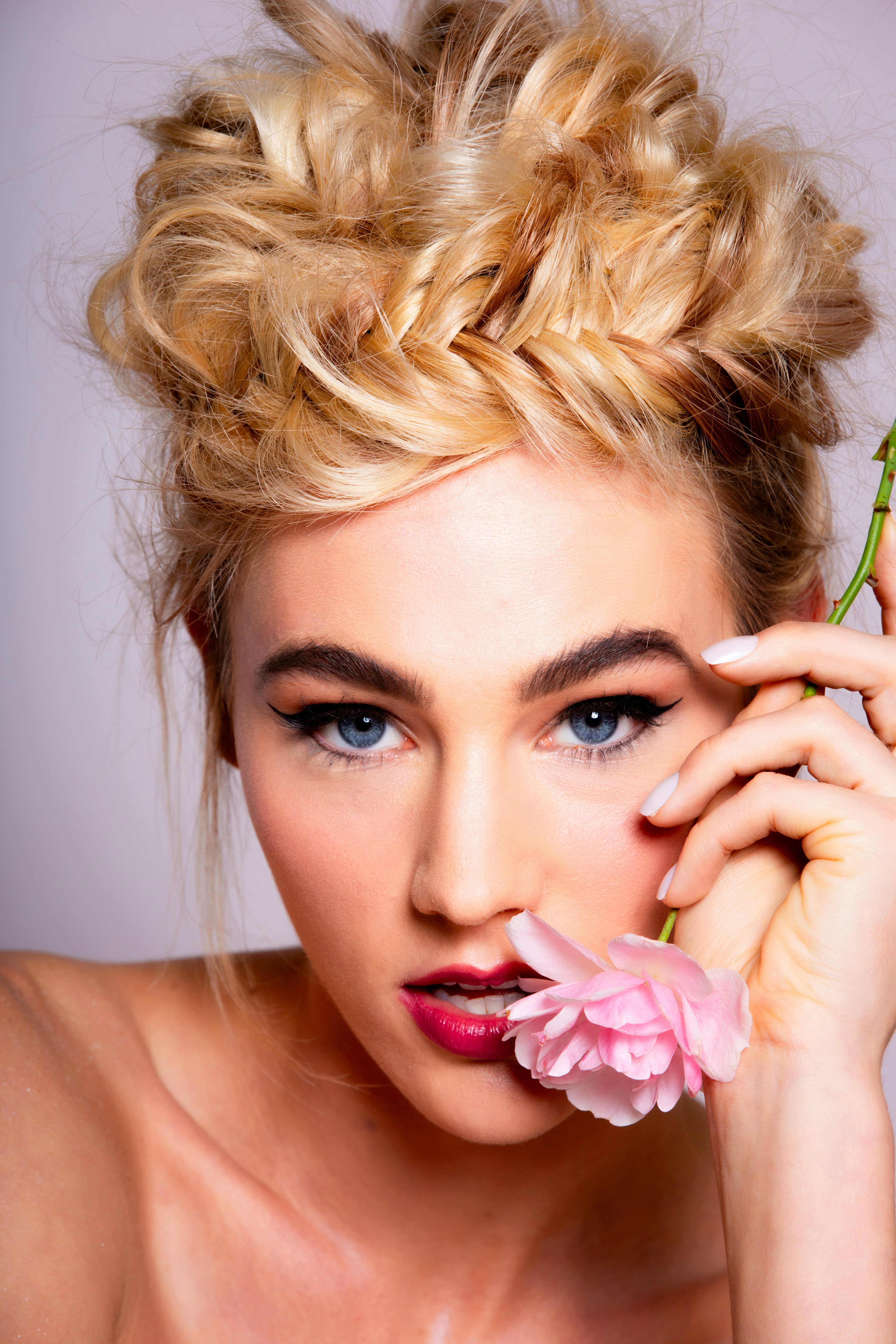Floral Veil: A Close-Scaled Portrait of a Blushed Gaze