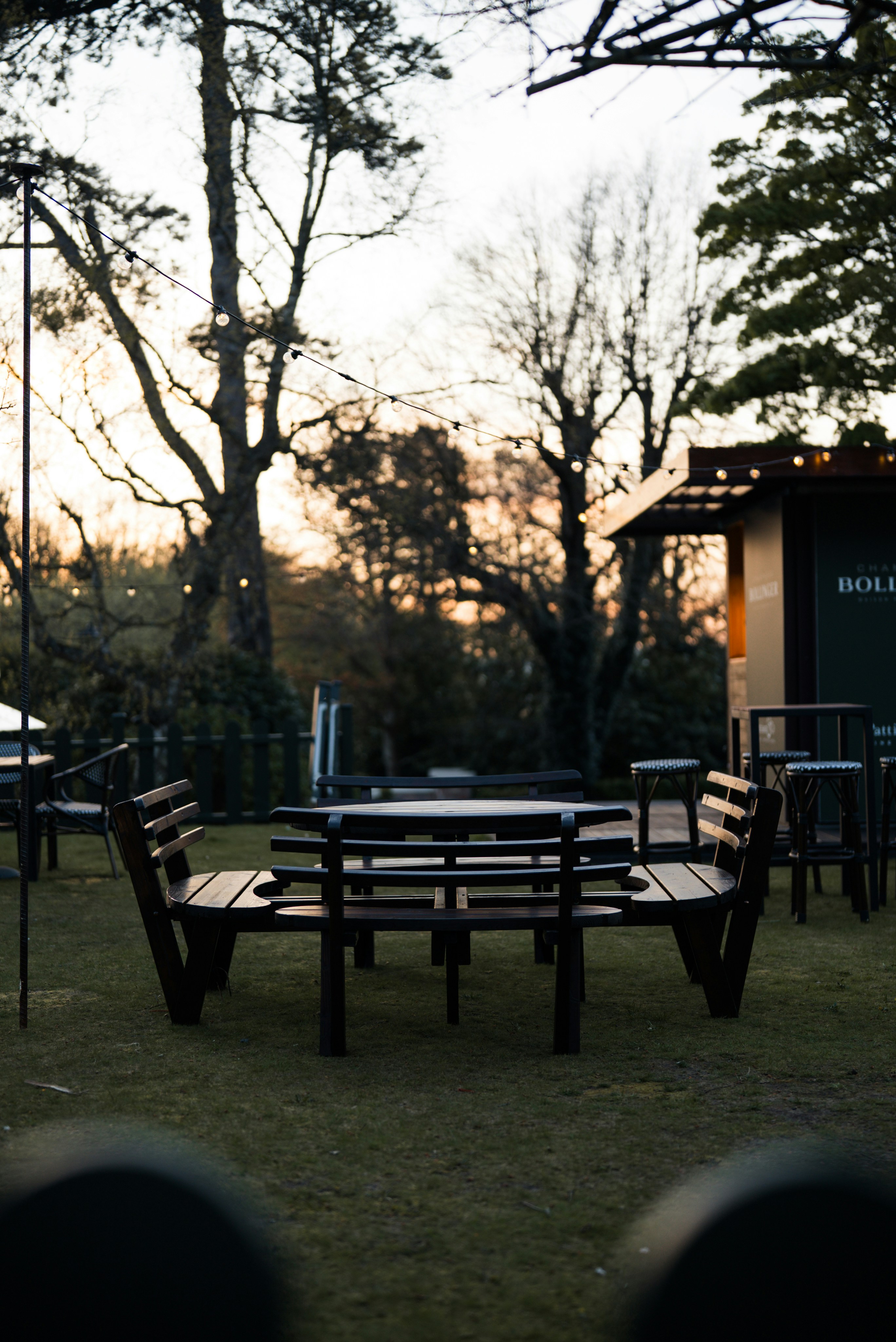 Evening Gatherings: A Circular Table Beneath Quiet Trees