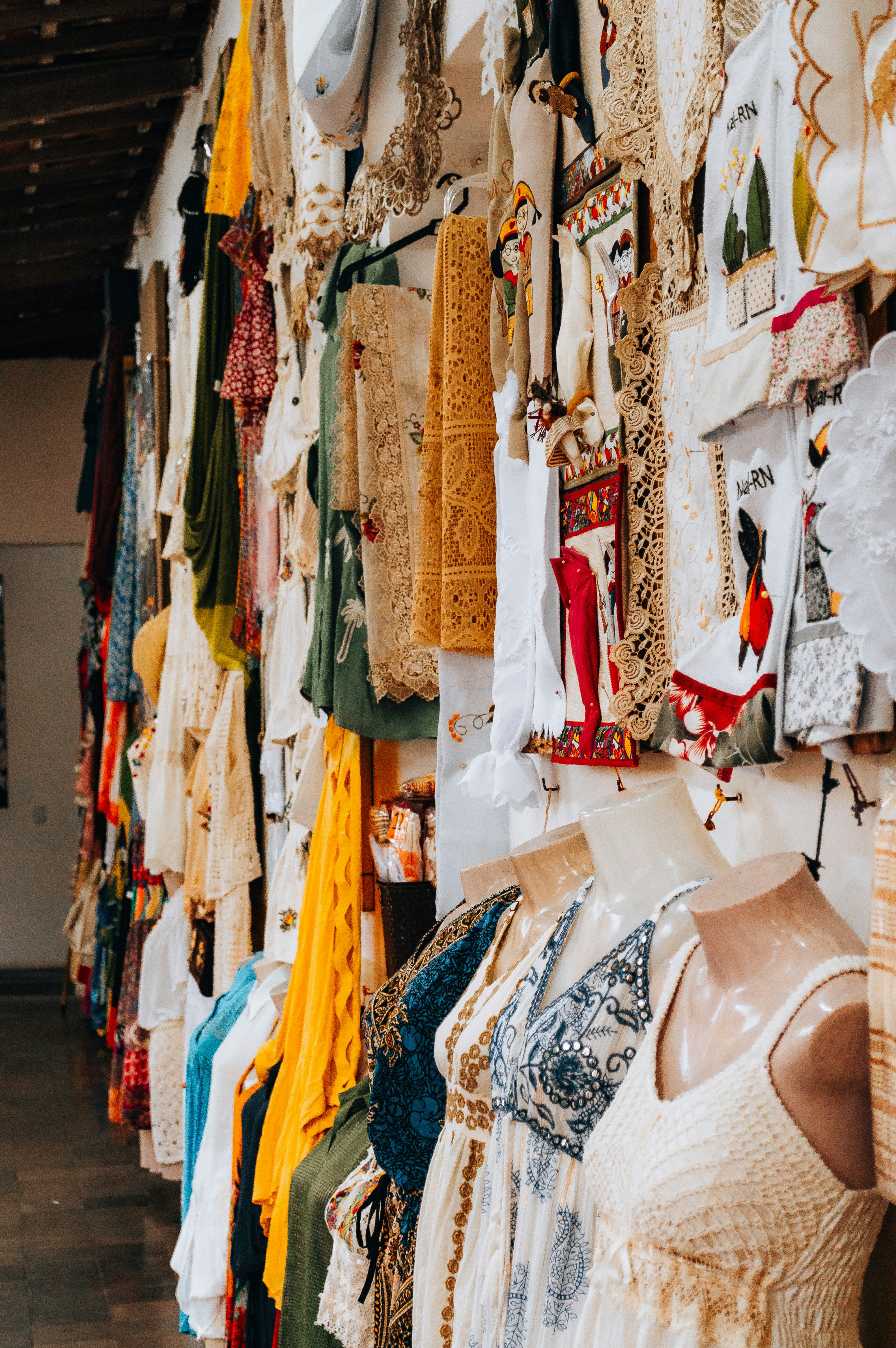 Colorful Boutique Wall of Lace and Dresses