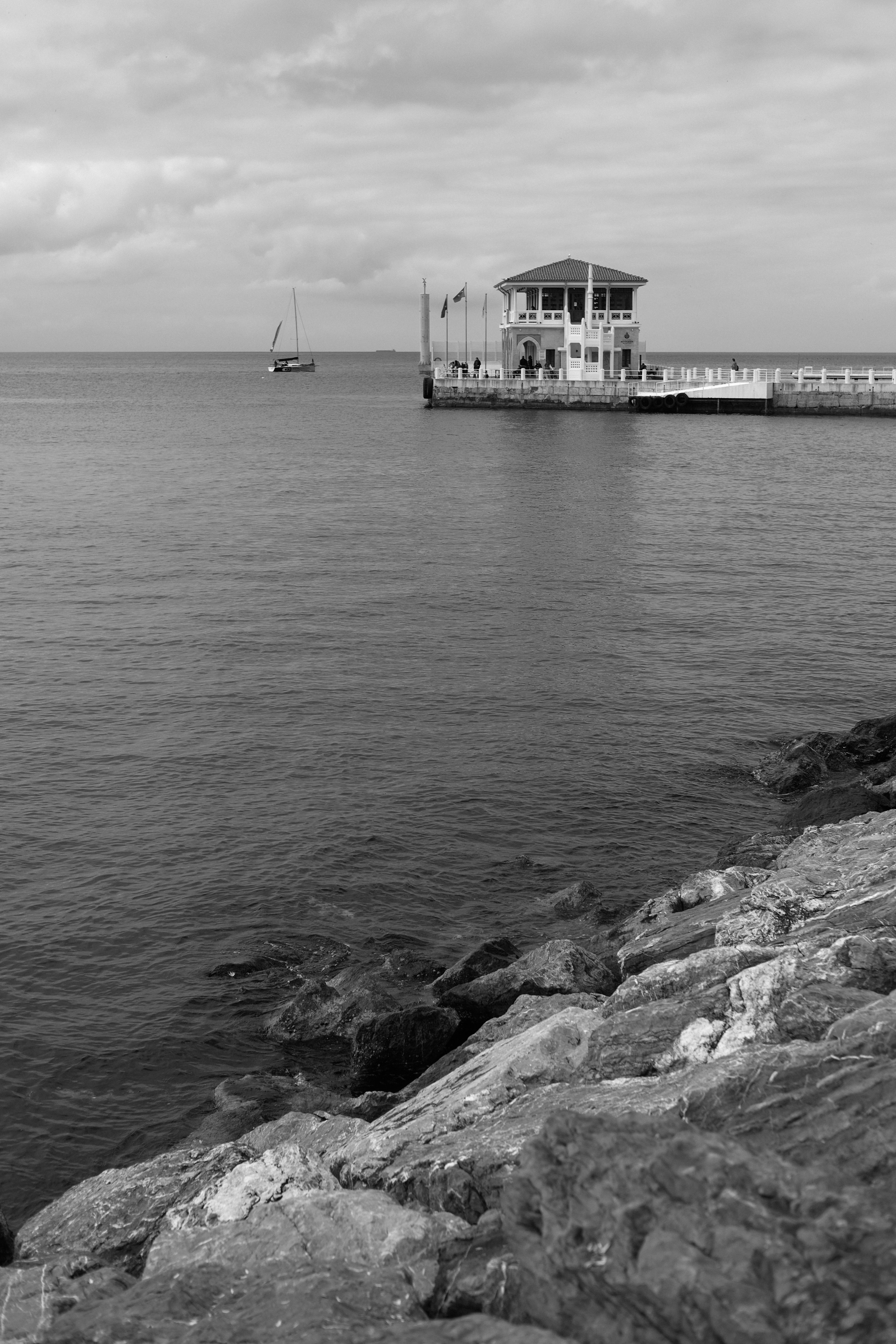 Harbor Watchtower Over Calm Waters