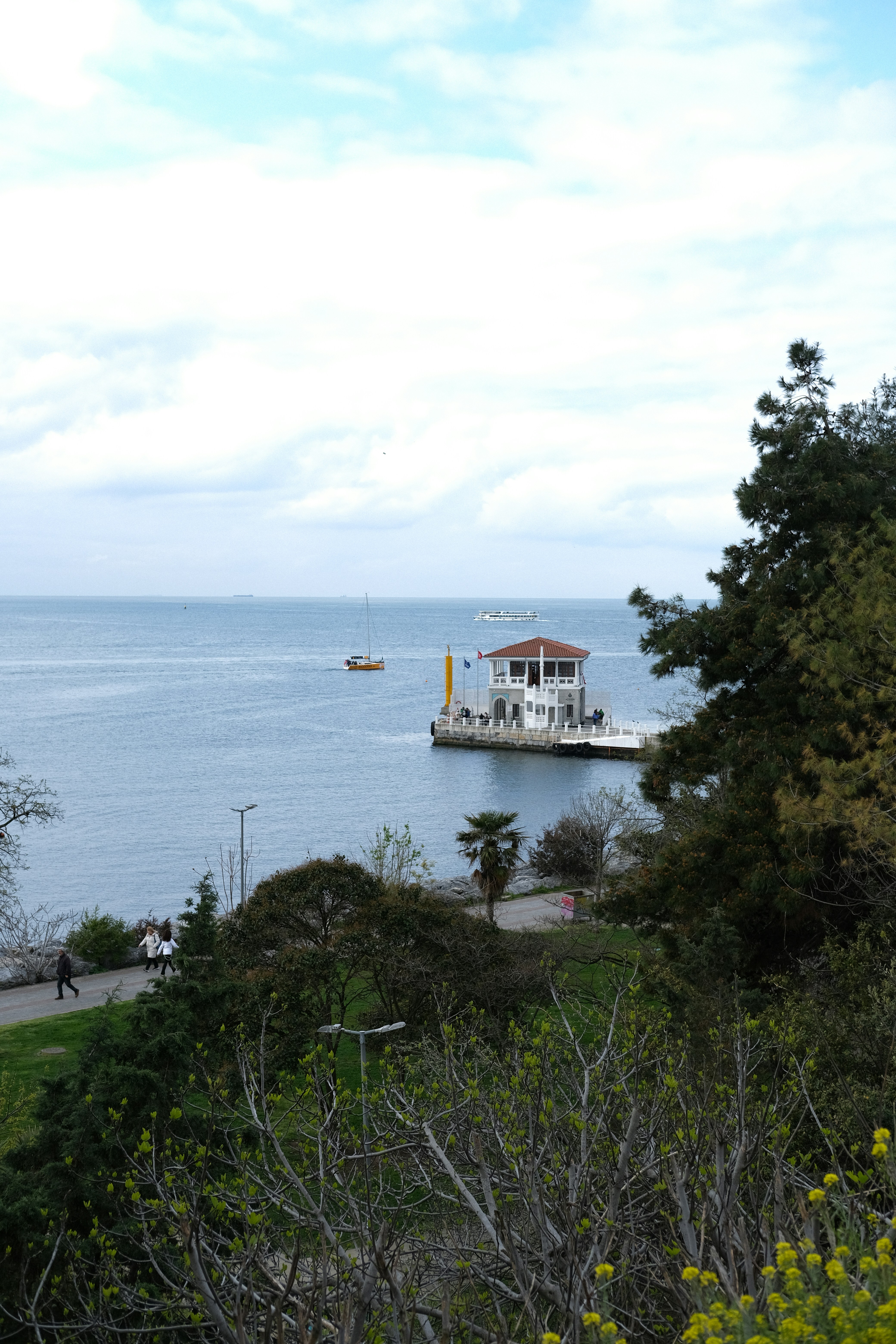 Harbor View: Small Pierhouse Framed by Ashore Trees