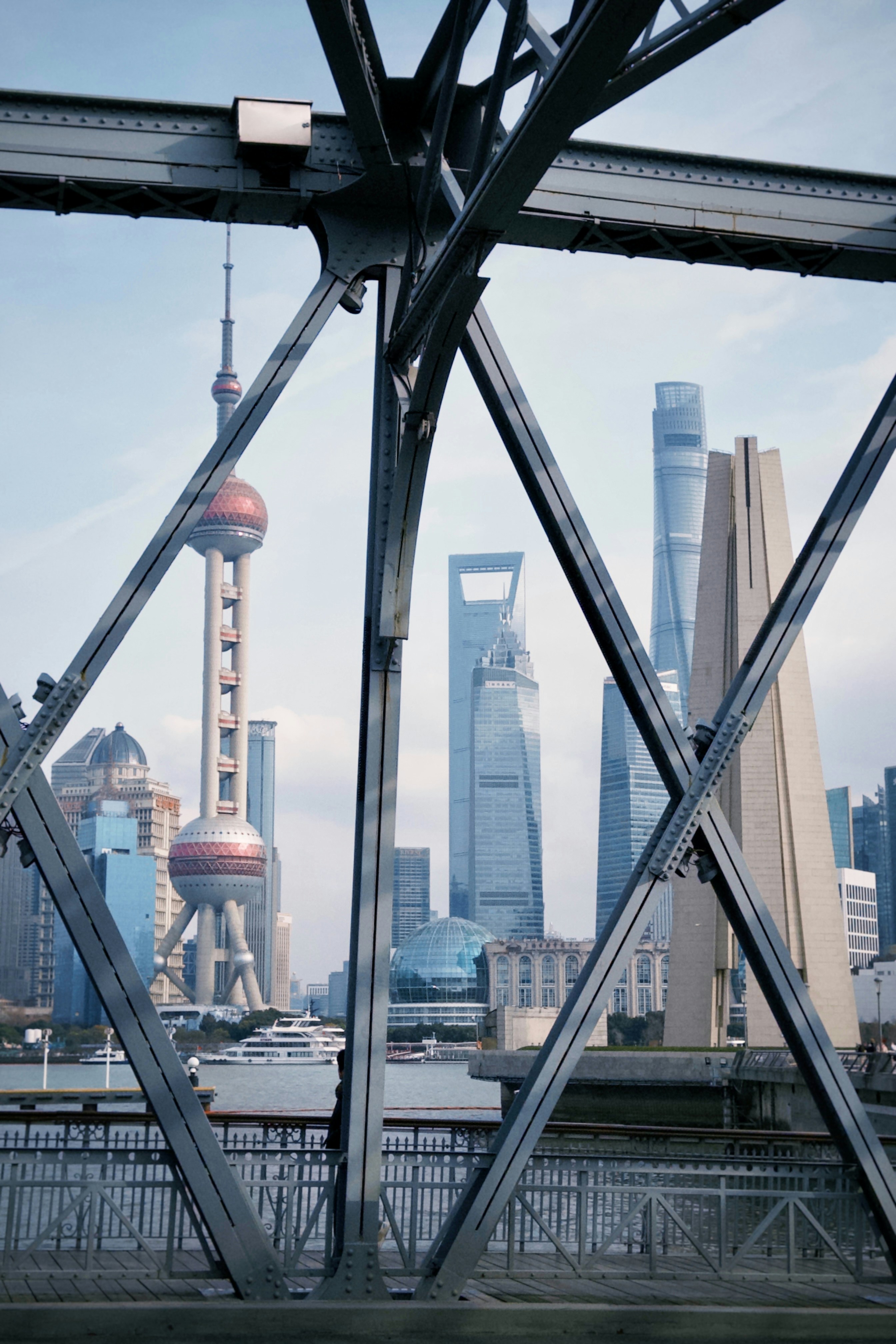 Crisscross of Steel: A Cityscape Framed by a Bridge