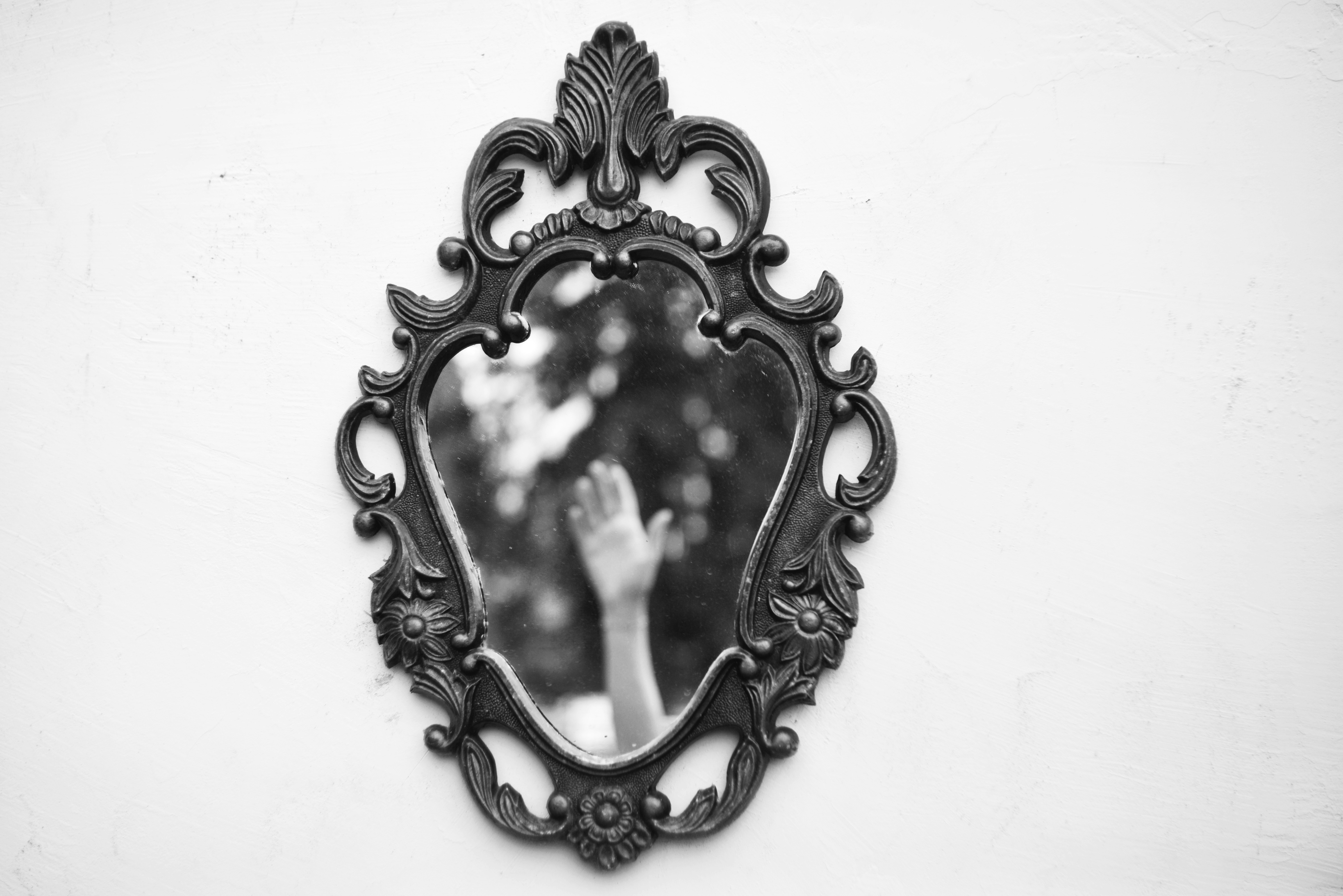 Ornate Mirror, Whispered Hand, Black-and-White Echo