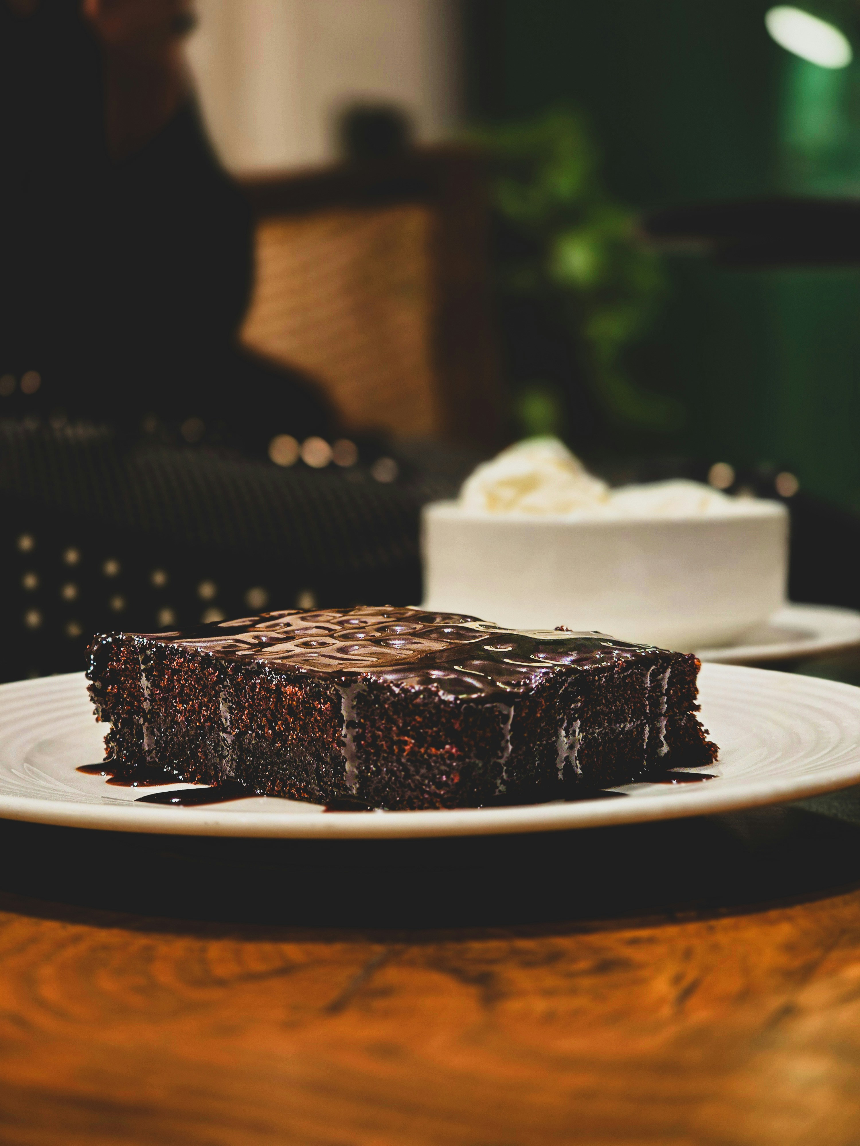 Glossy Chocolate Chrome: a Slice of Dessert in Focus