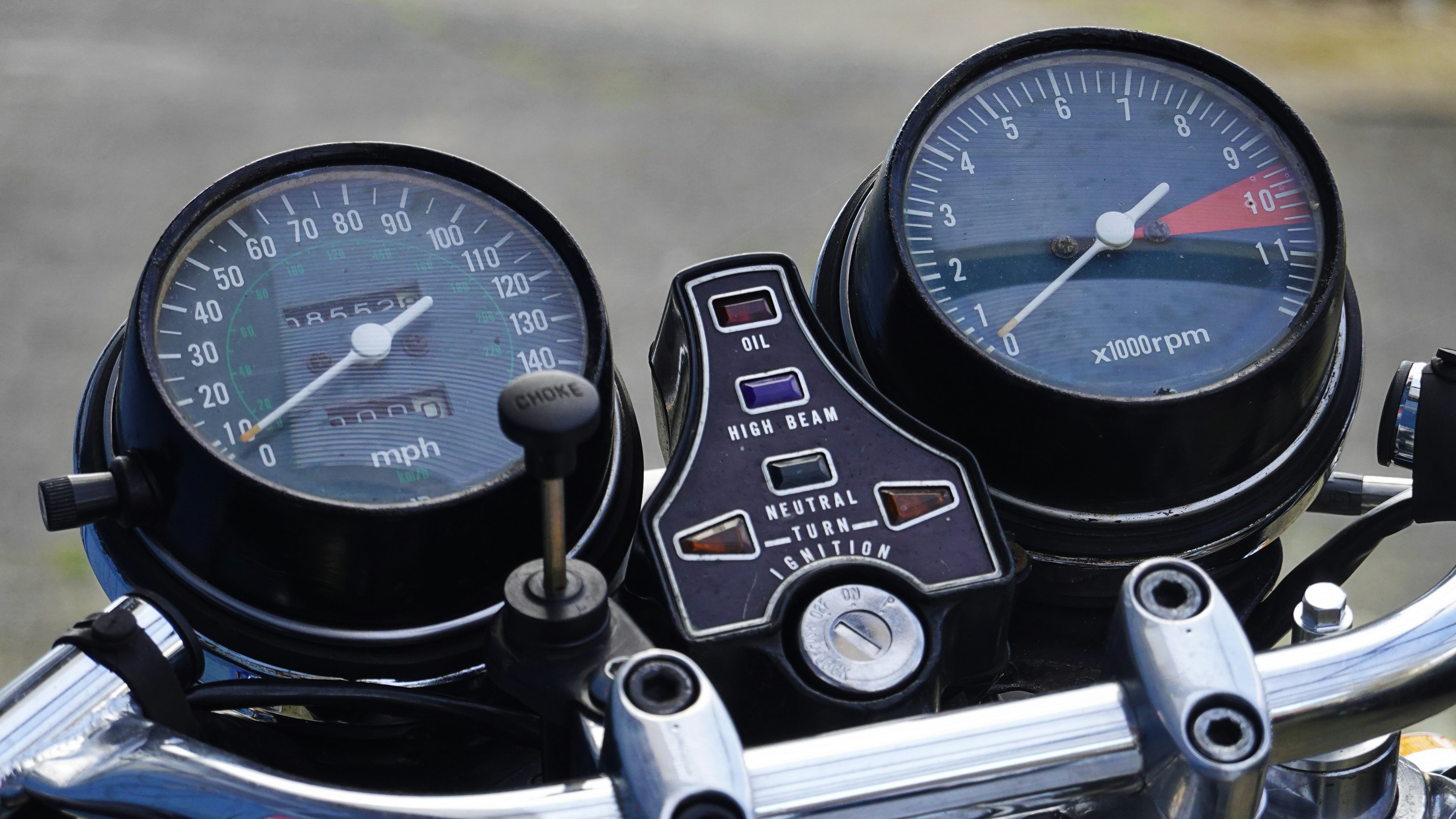 Rugged Motorcycle Dash: Gauges and Handlebar in Focus