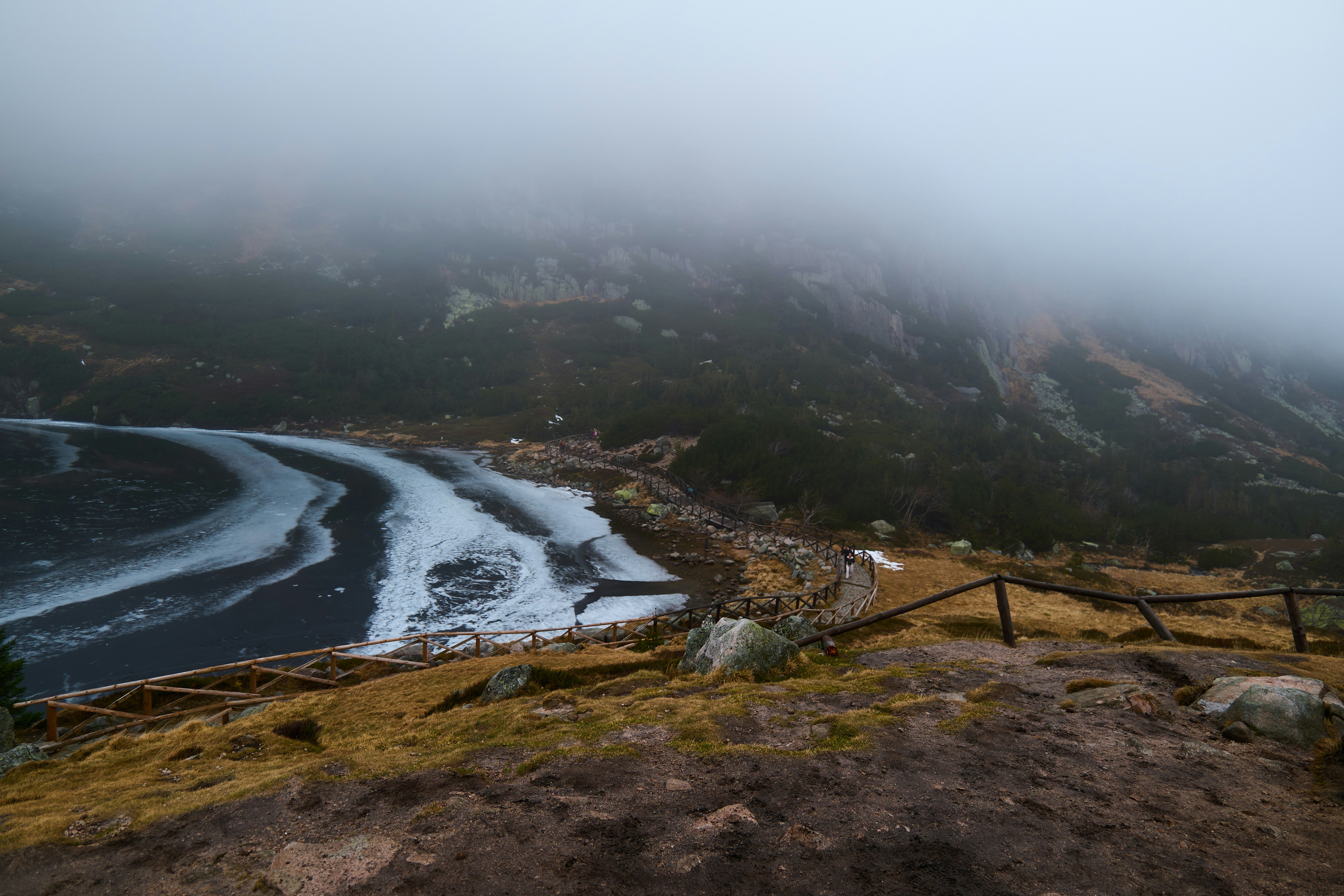 Coastal Cliff Path Beneath a Misty Veil