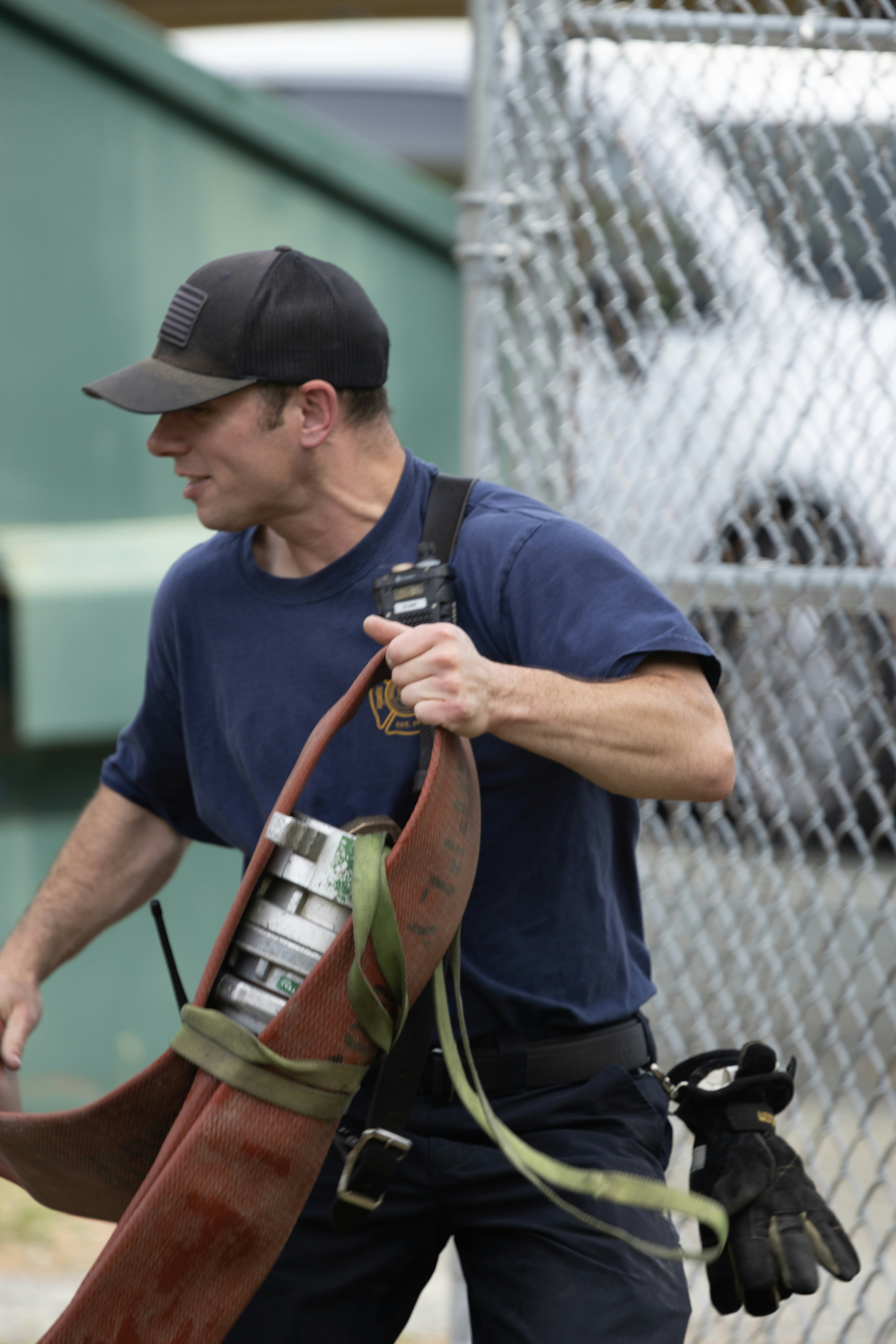 Firefighter's Grip: The Moment of Tool Readiness