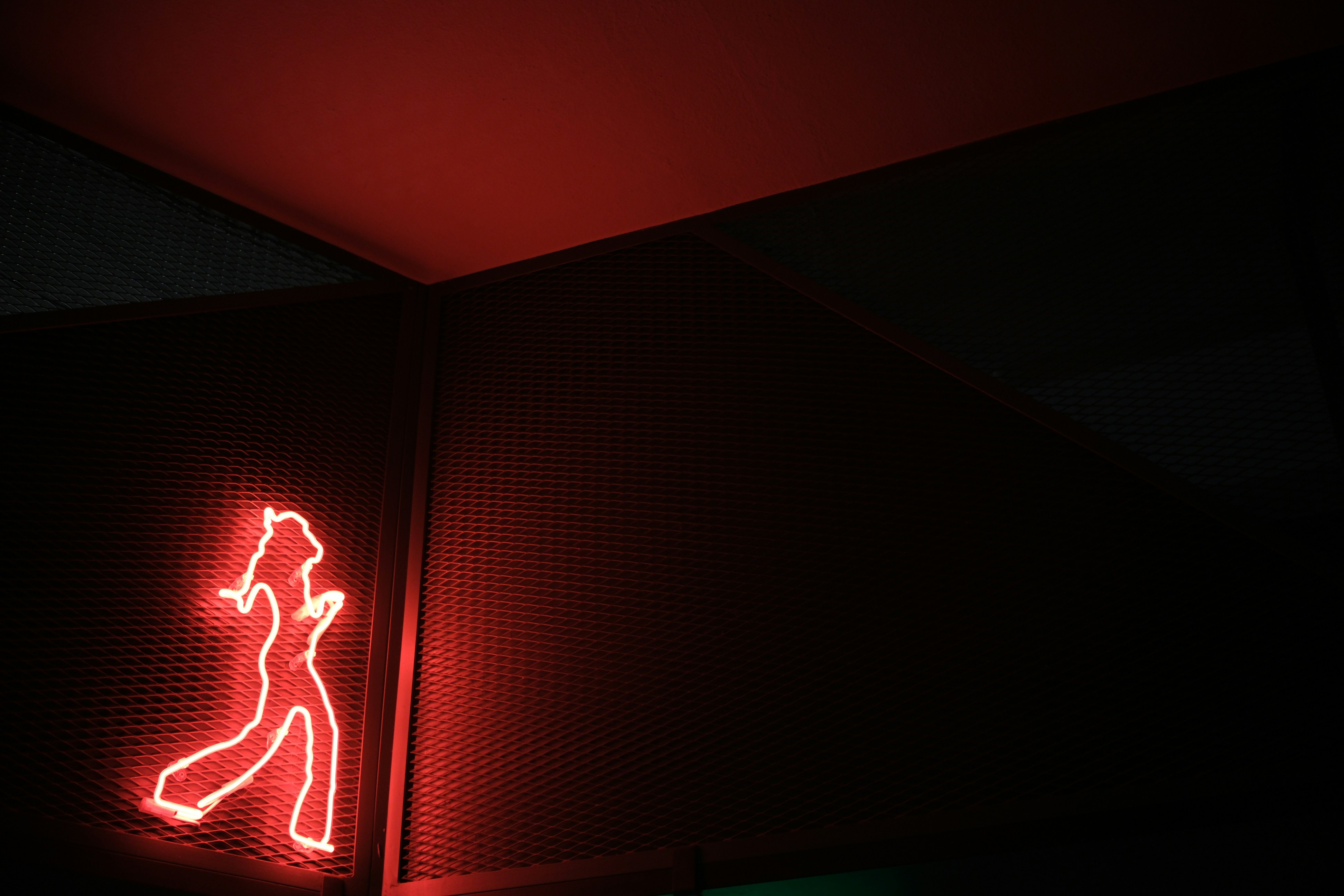 Red Exit Lamp in the Velvet Dark