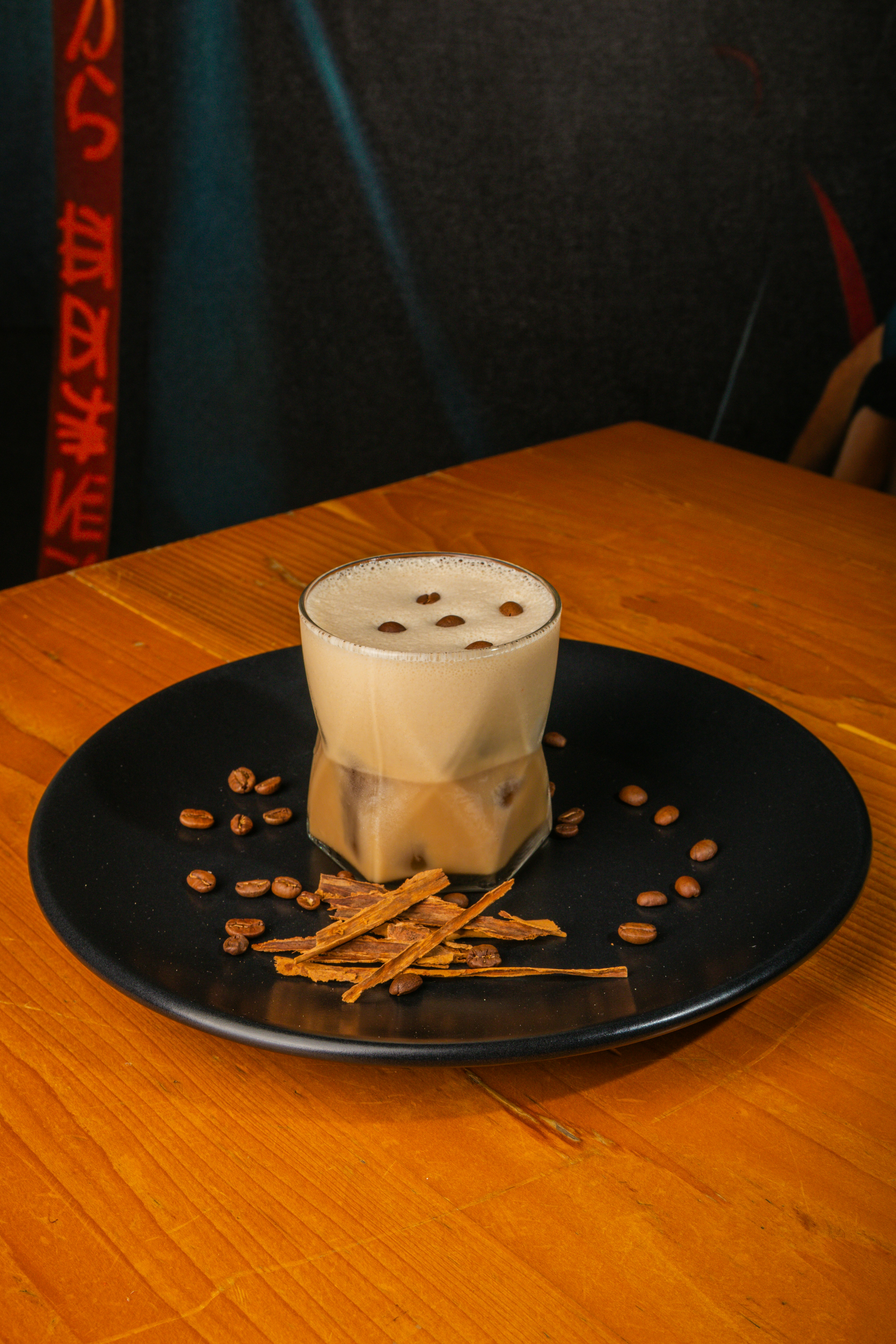 Caffeinated Twilight: Coffee Cloud in a Glass on a Sunset Table